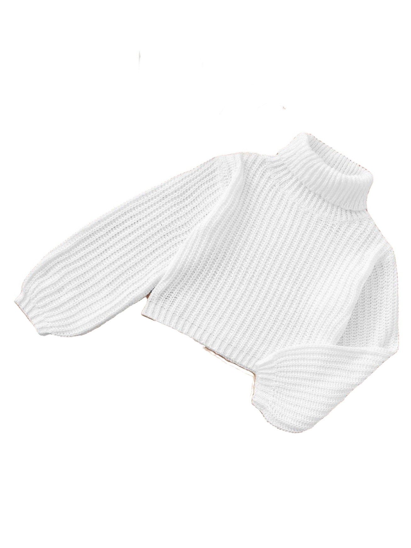 Casual Plain High Neck Pullovers Long Sleeve White Girls Sweaters (Girl ...