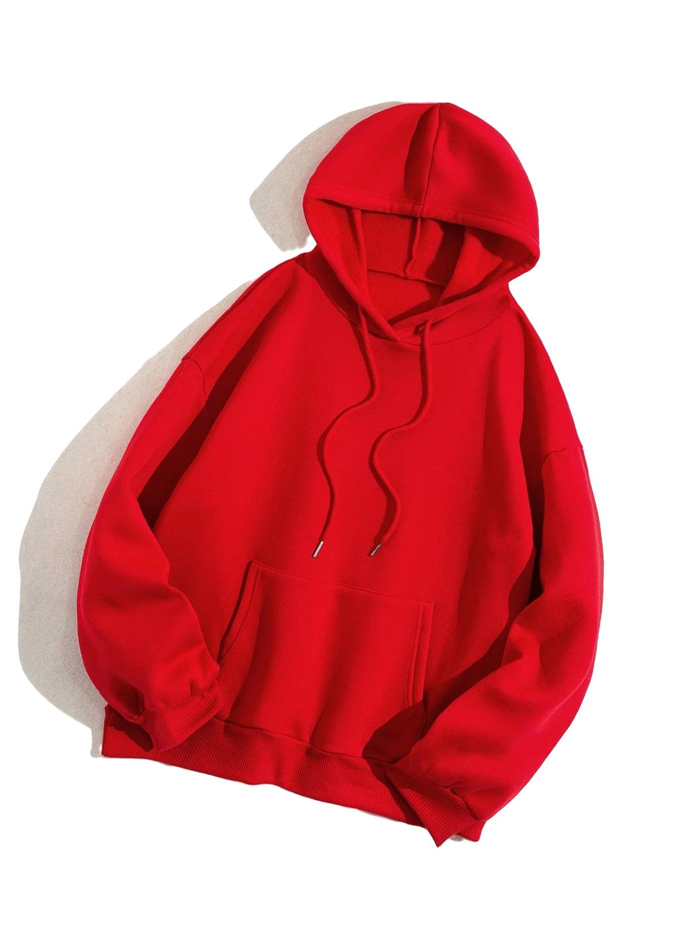 Casual Plain Hooded Pullovers Long Sleeve Red Women Sweatshirts (Women ...