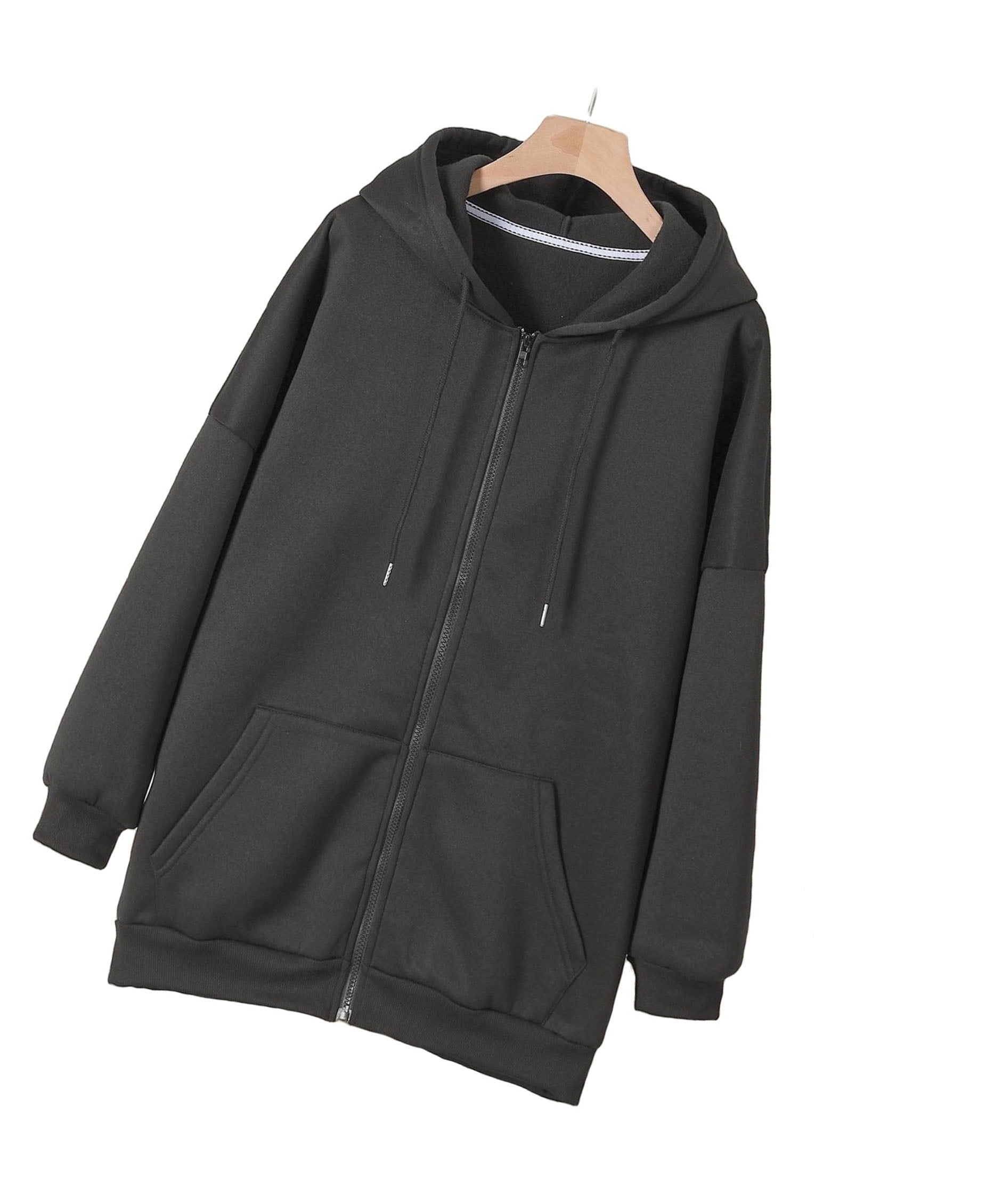 Dark Grey Zip Up Hoodie Women'S
