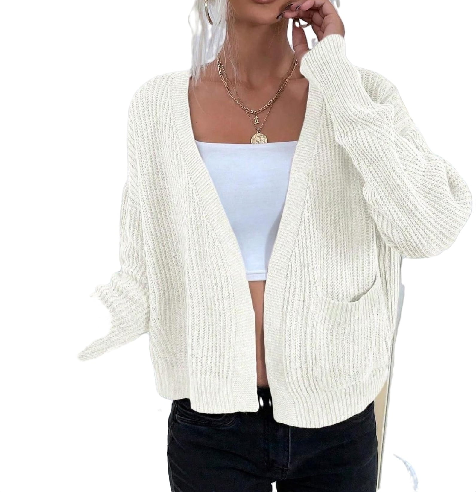 Casual Plain Long Sleeve Beige Women Cardigans (Women's) - Walmart.com