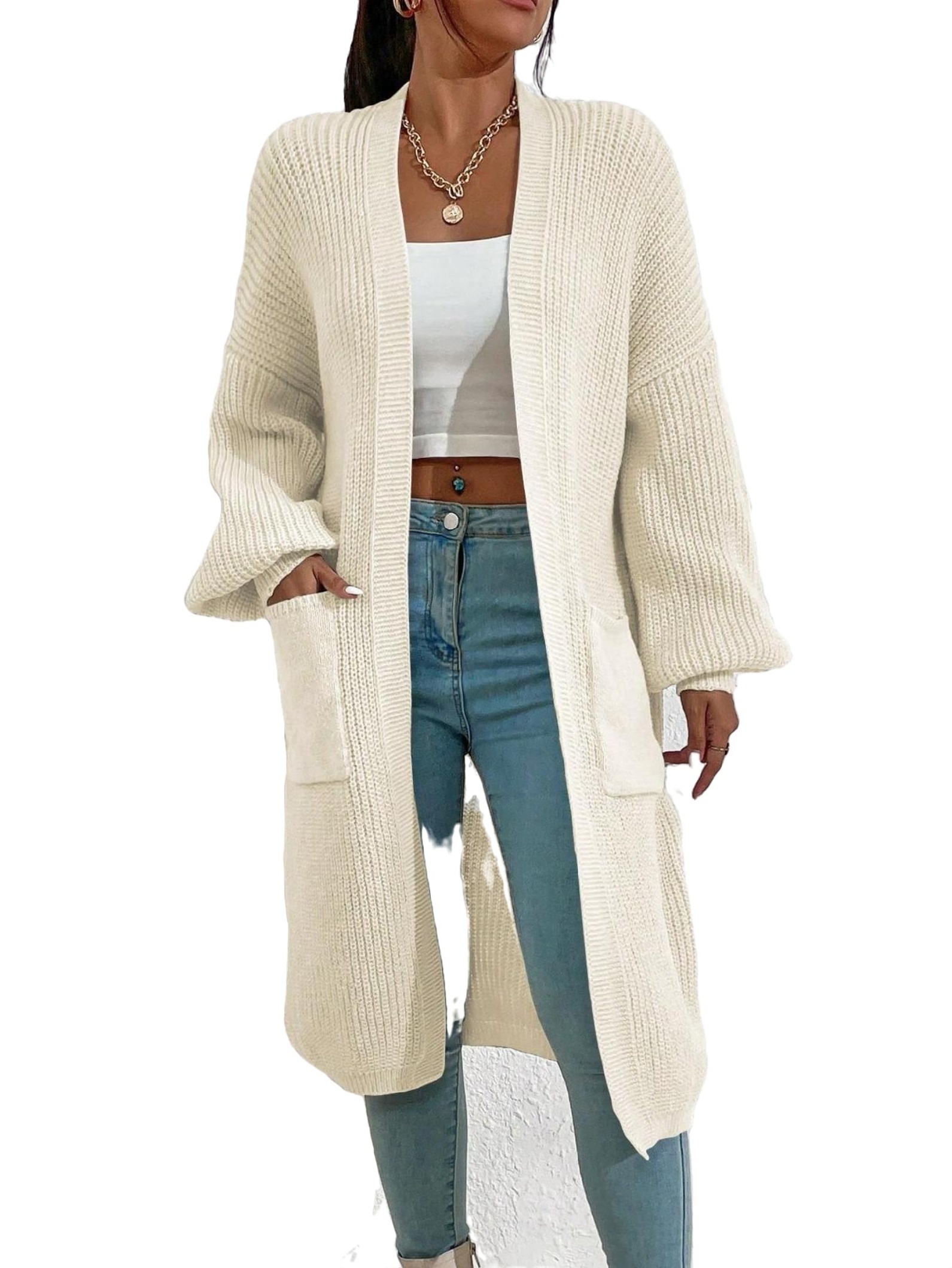 Casual Plain Long Sleeve Beige Women Cardigans (Women's) - Walmart.com