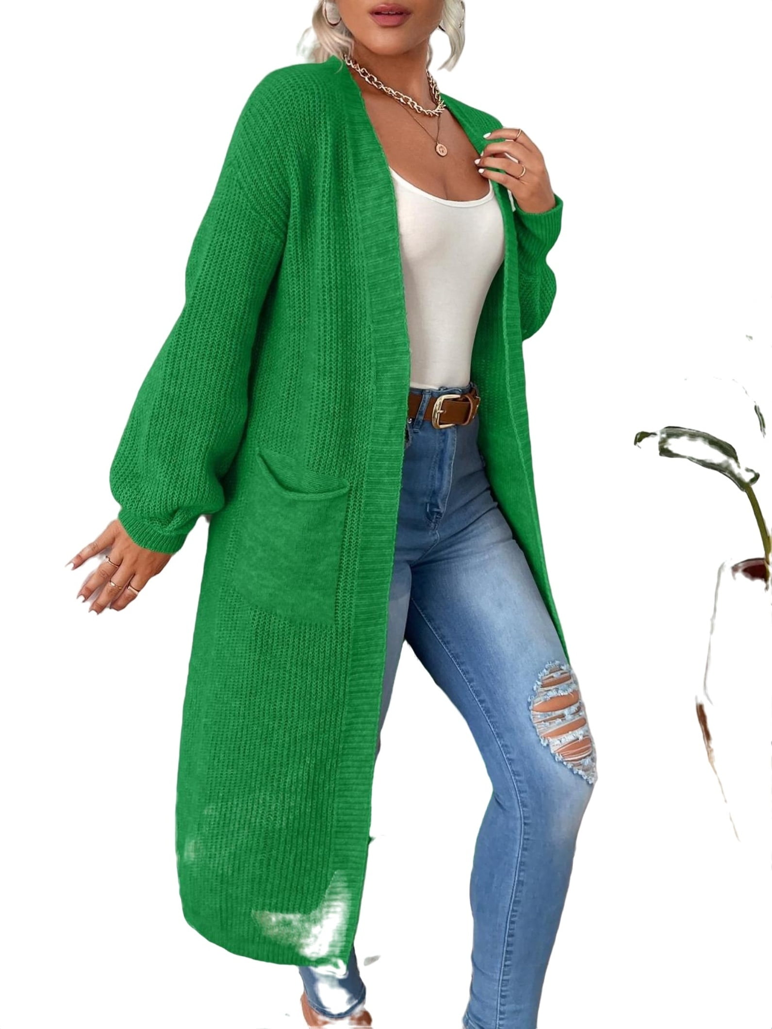 Casual Plain Long Sleeve Green Women Cardigans (Women's) - Walmart.com