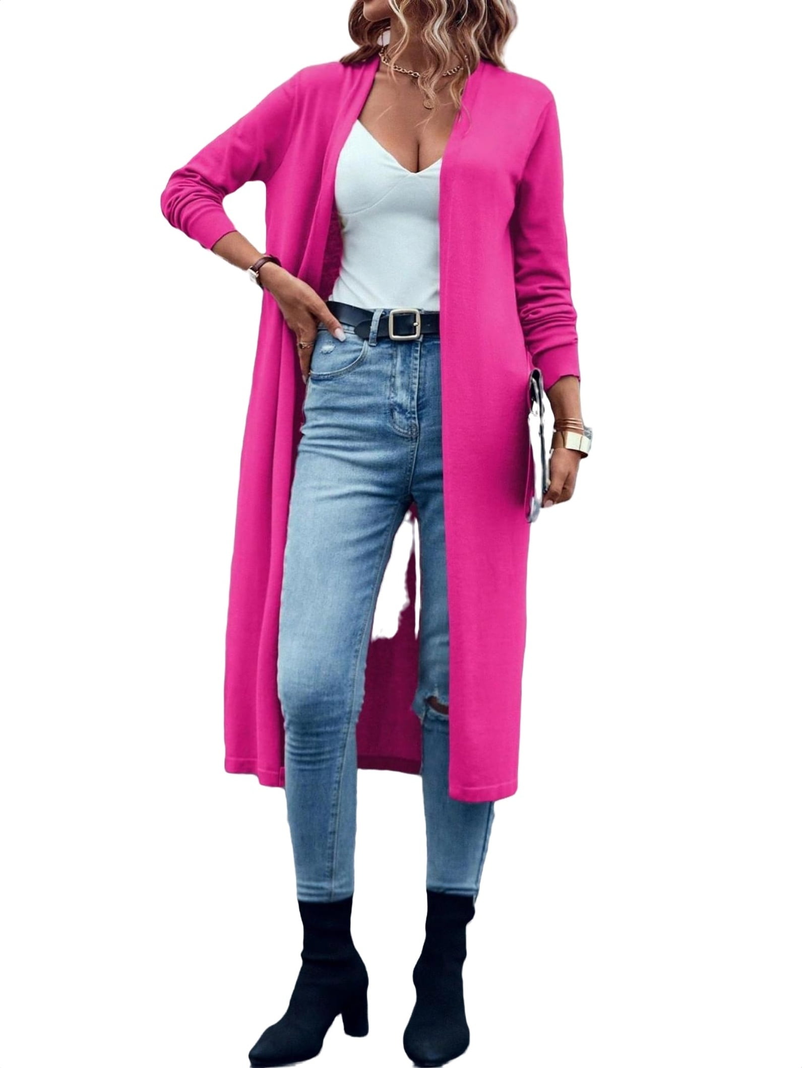 Casual Plain Long Sleeve Hot Pink Women Cardigans (Women's) - Walmart.com