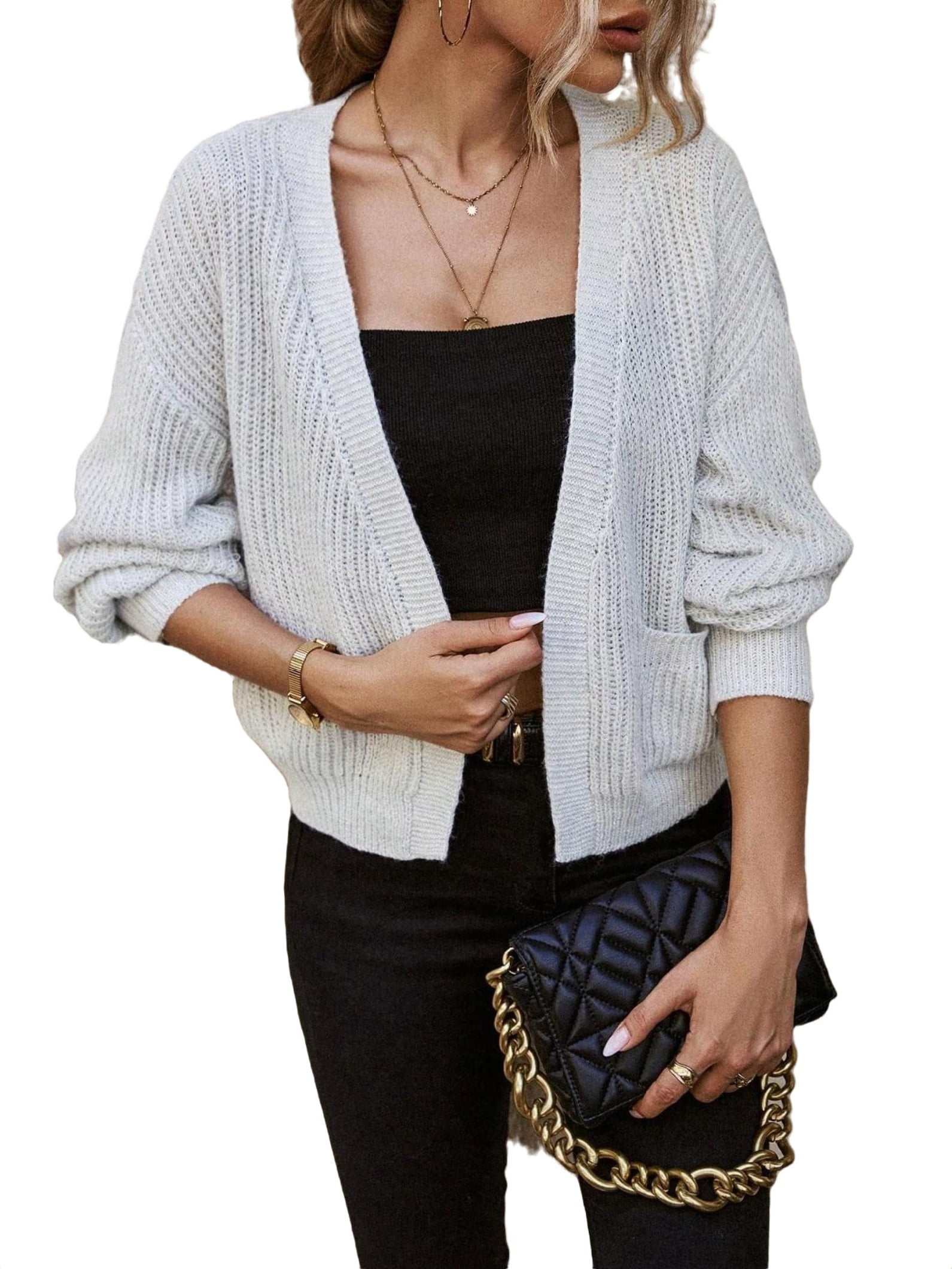 Casual Plain Long Sleeve Light Grey Women Cardigans (Women's) - Walmart.com