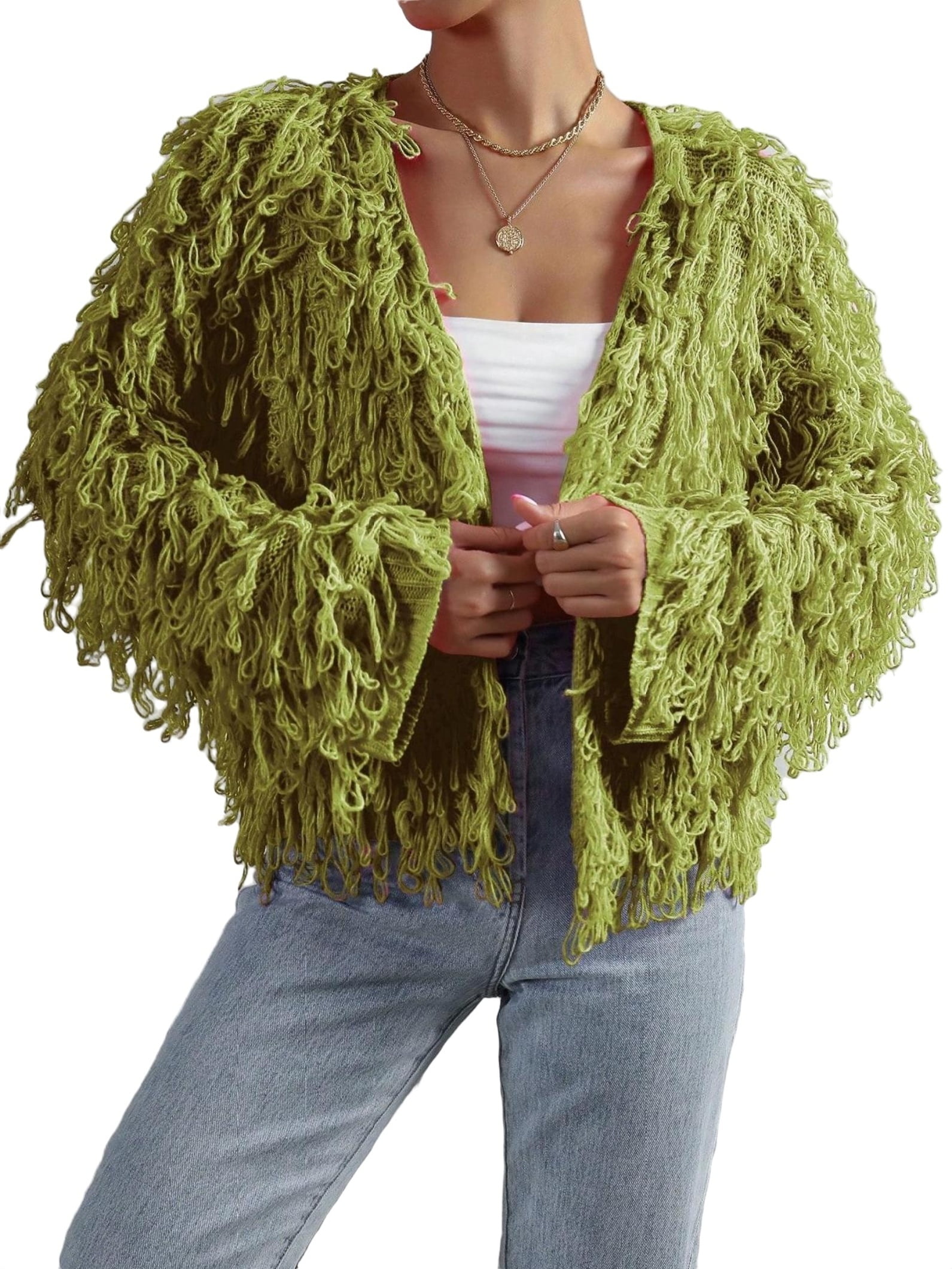 Casual Plain Long Sleeve Olive Green Women Cardigans (Women's ...