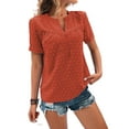 Casual Plain Notched Neck Top Short Sleeve Burnt Orange Women Blouses ...