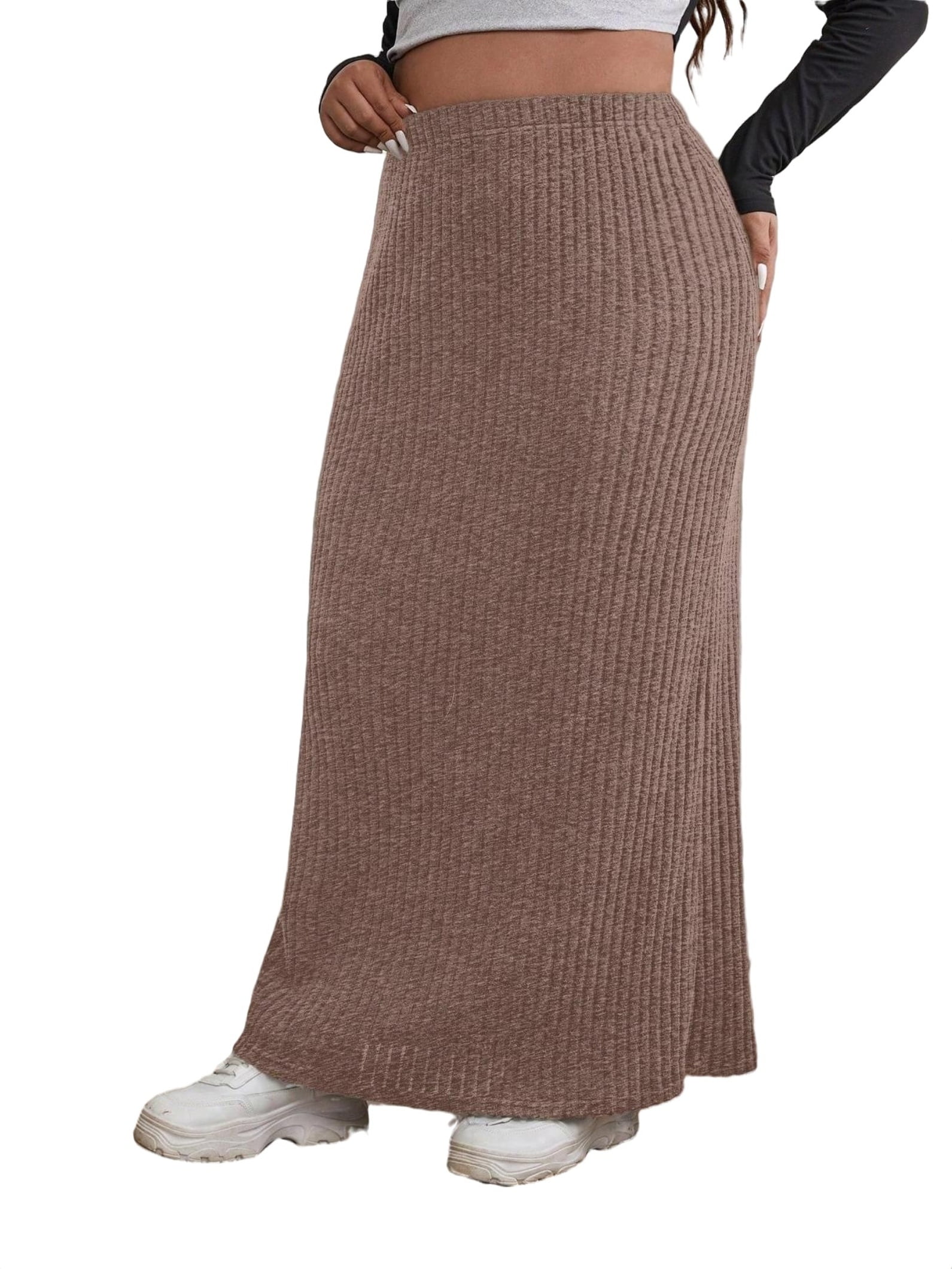 Casual Plain Pencil Skirt Dusty Pink Plus Size Skirts