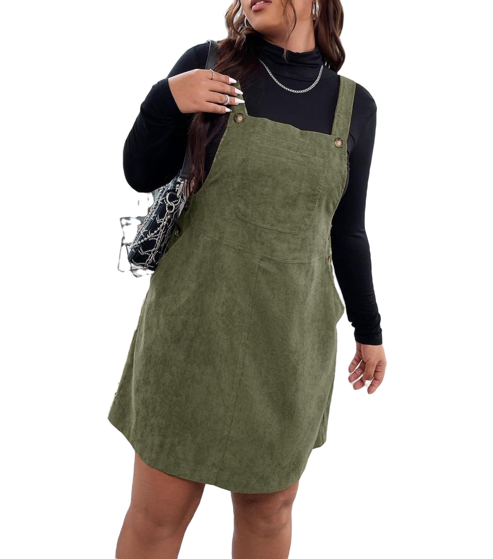 Casual Plain Pinafore Straps Army Green Plus Size Dresses - Walmart.com