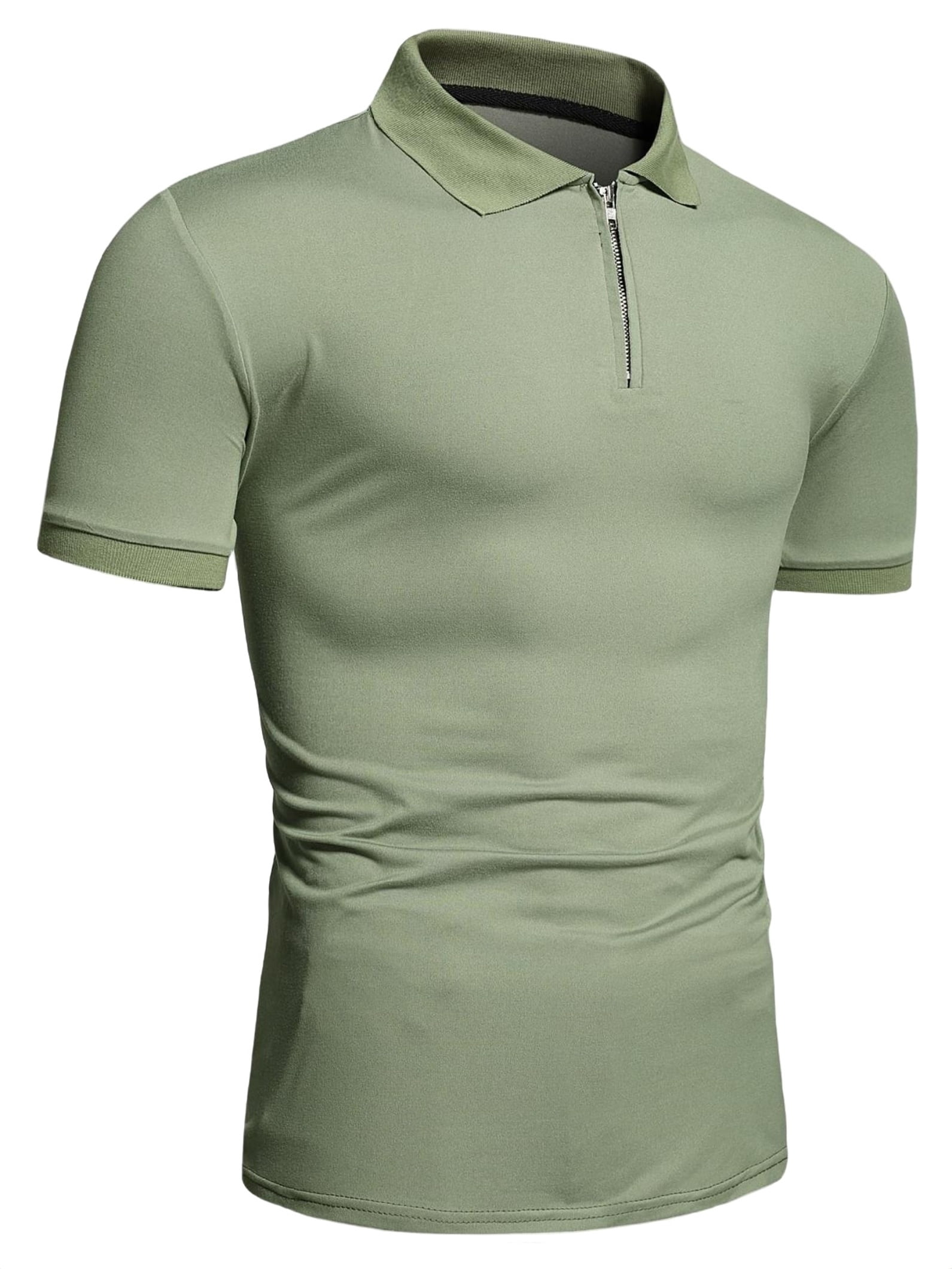 Casual Plain Polo Shirt Army Green Short Sleeve Men Polo Shirt ...