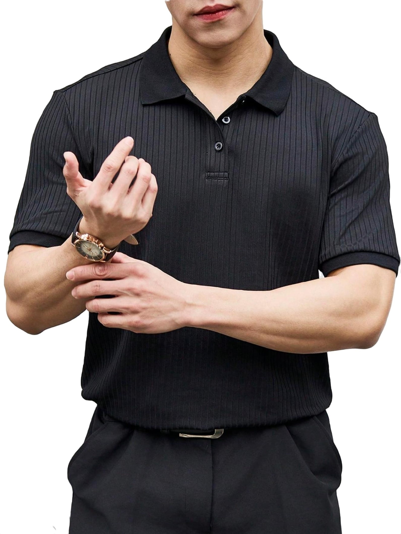 Casual Plain Polo Shirt Black Short Sleeve Men Polo Shirt - Walmart.com