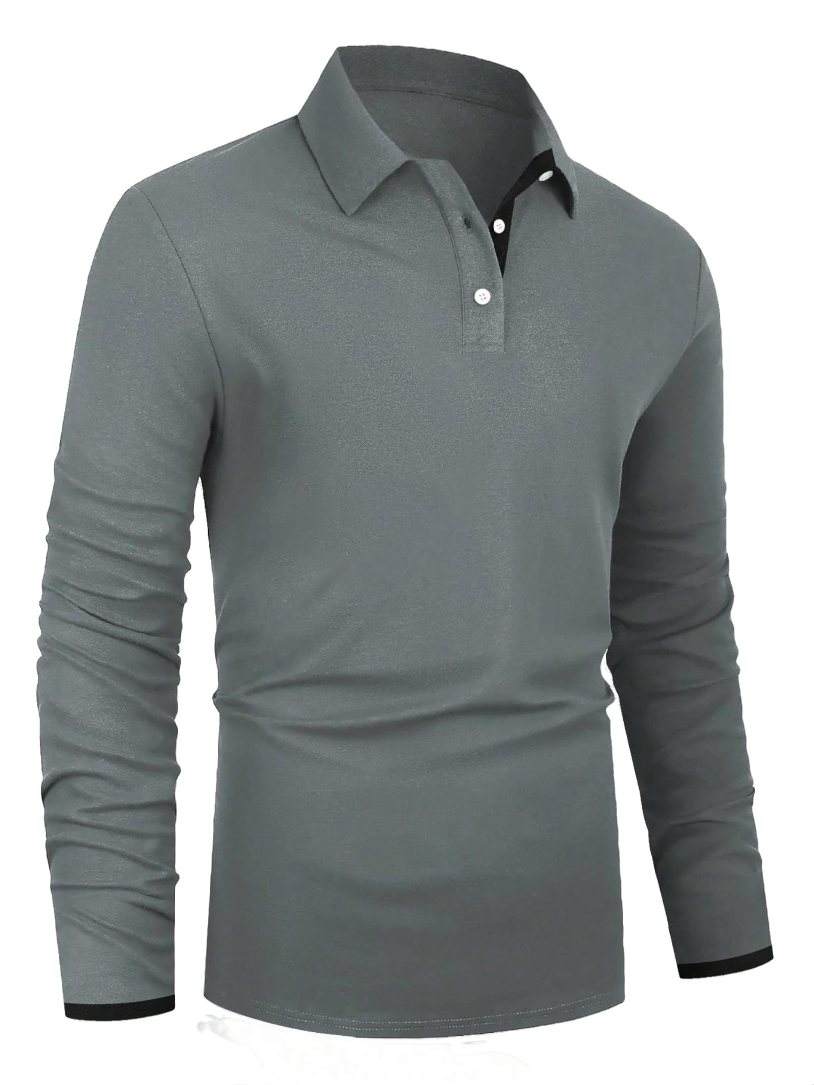 Casual Plain Polo Shirt Grey Long Sleeve Men Polo Shirt - Walmart.com