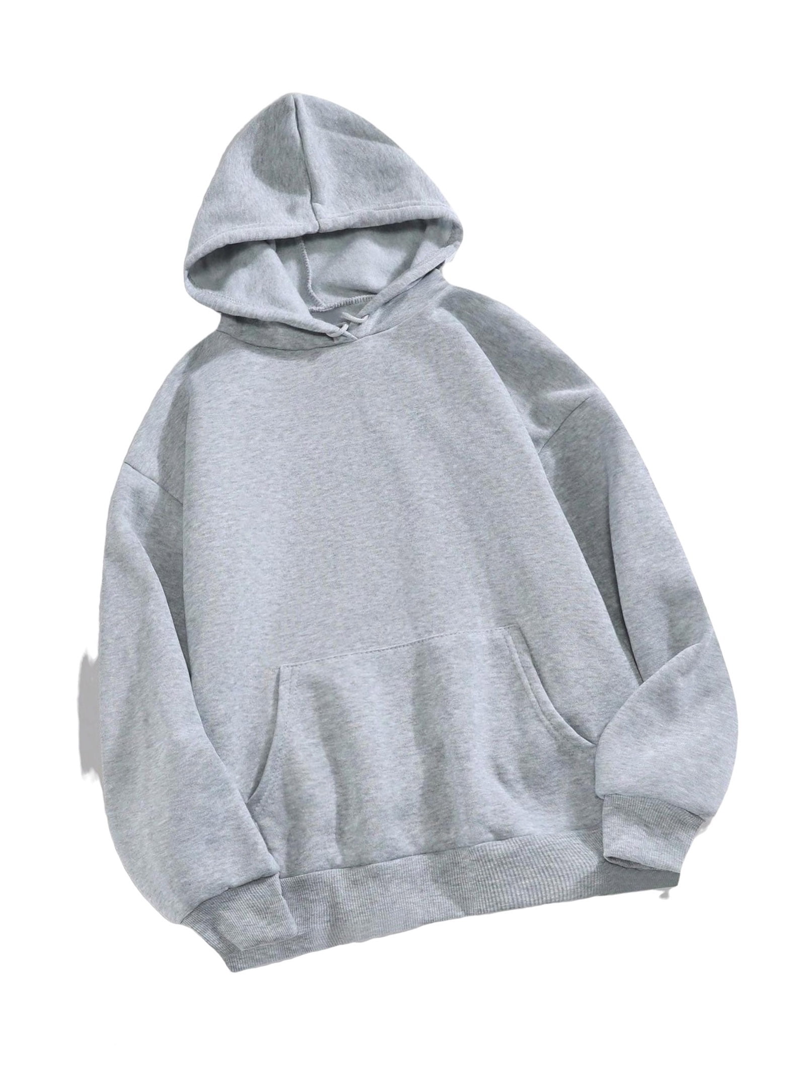 Casual Plain Pullovers Hooded Light Grey Plus Size Sweatshirts ...