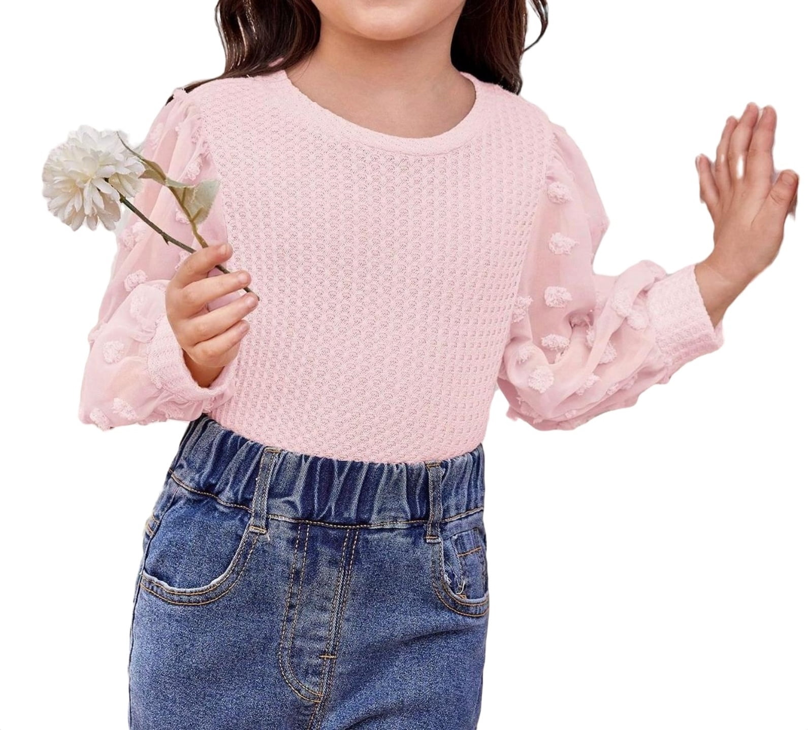 Casual Plain Round Neck Long Sleeve Pink Color Young Girls T-Shirts ...