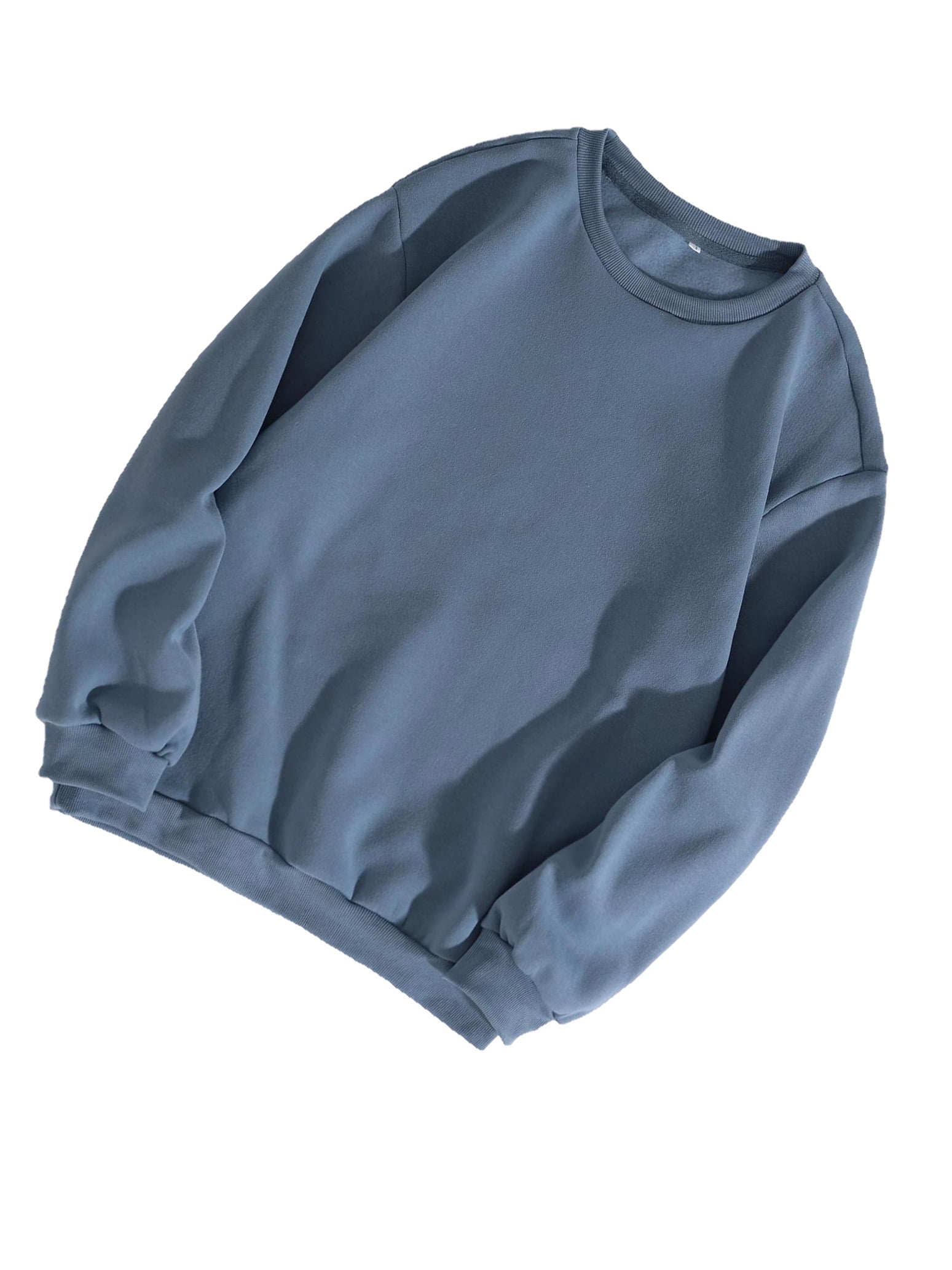 Casual Plain Round Neck Pullovers Long Sleeve Dusty Blue Women ...