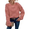 Casual Plain Round Neck Pullovers Long Sleeve Dusty Pink Women Sweaters