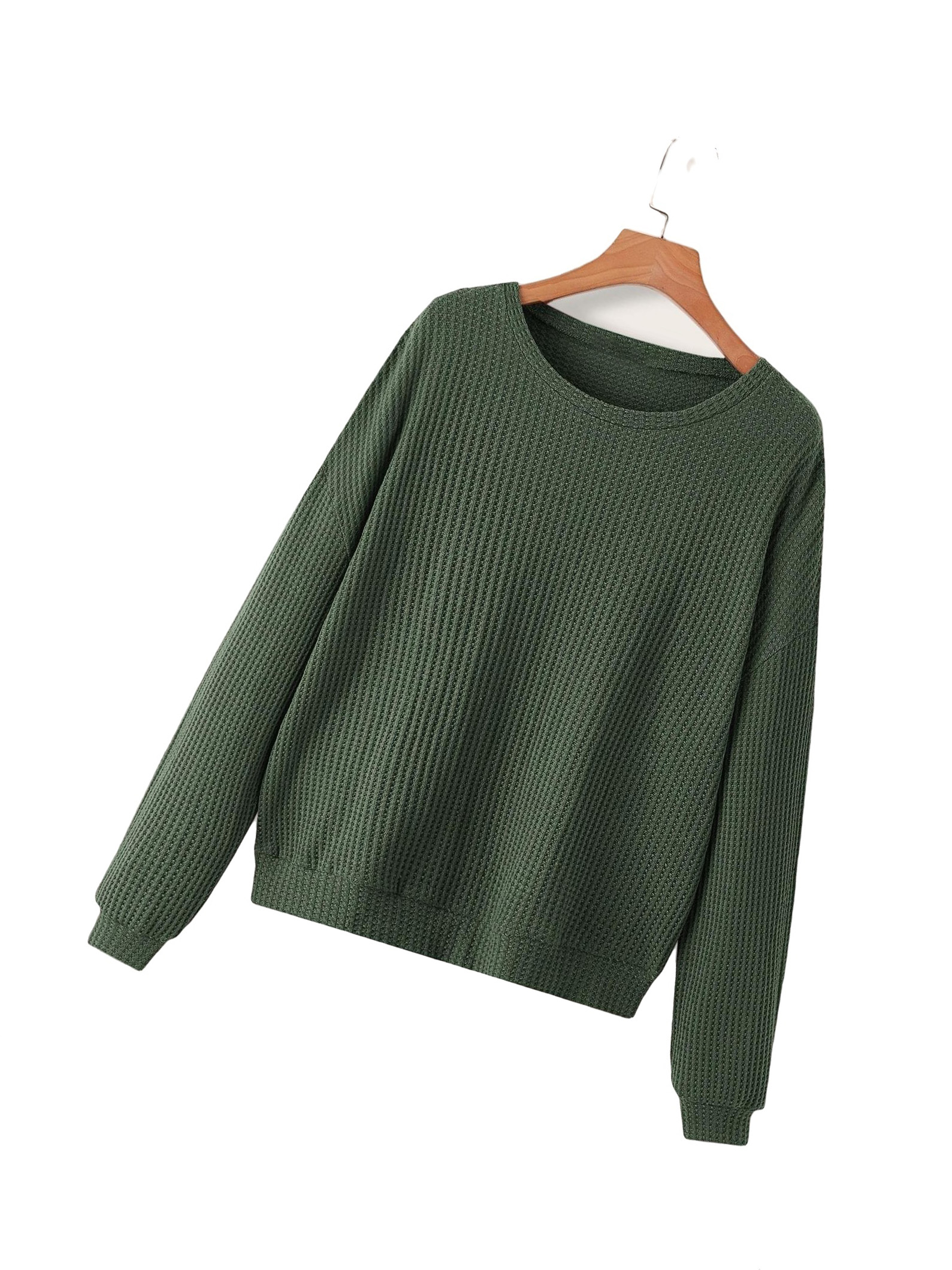 Casual Plain Round Neck Pullovers Long Sleeve Green Women Sweatshirts ...