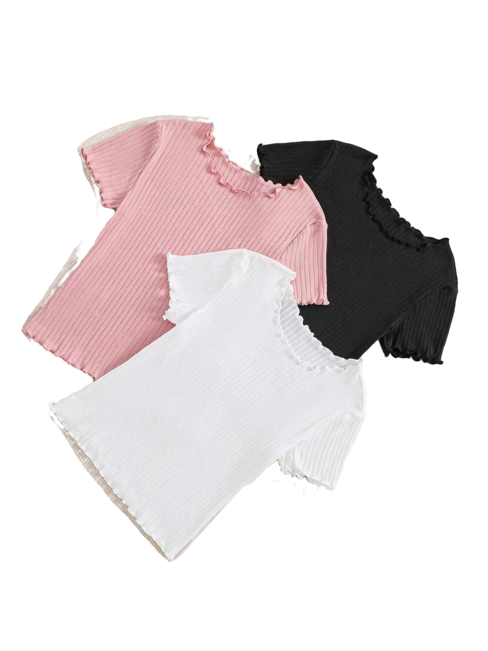 Casual Plain Round Neck Short Sleeve Multicolor Tween Girls T-Shirts ...