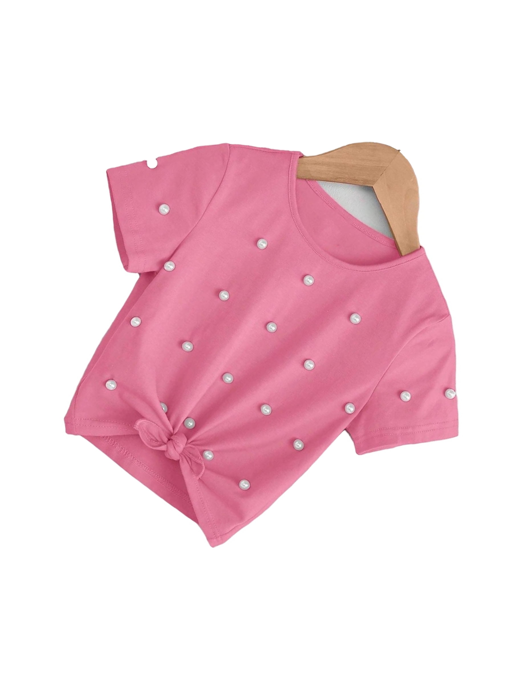 Casual Plain Round Neck Short Sleeve Pink Color Young Girls T-Shirts ...
