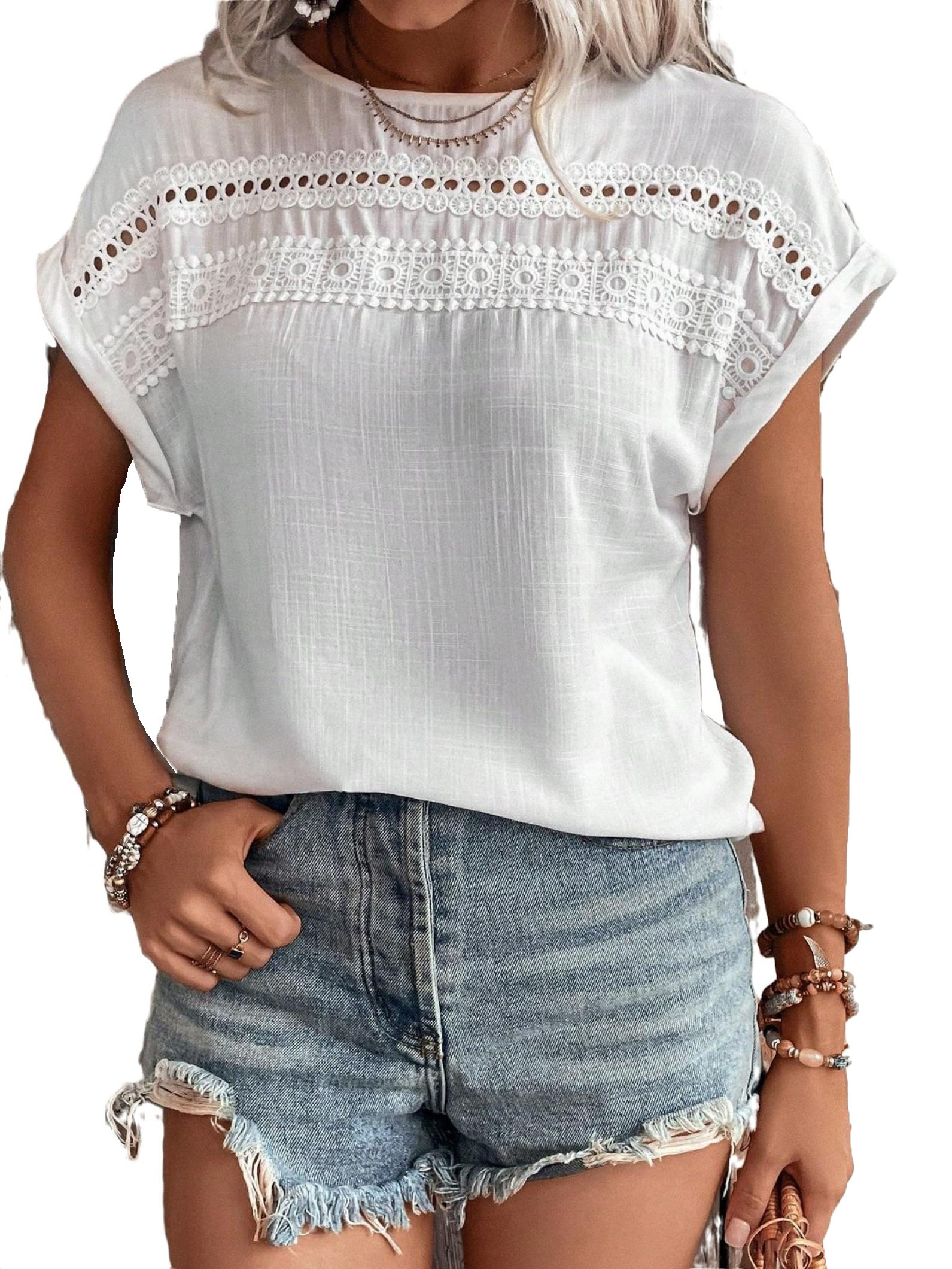 Casual Plain Round Neck Top Short Sleeve White Women Blouses (Women's) - Walmart.com