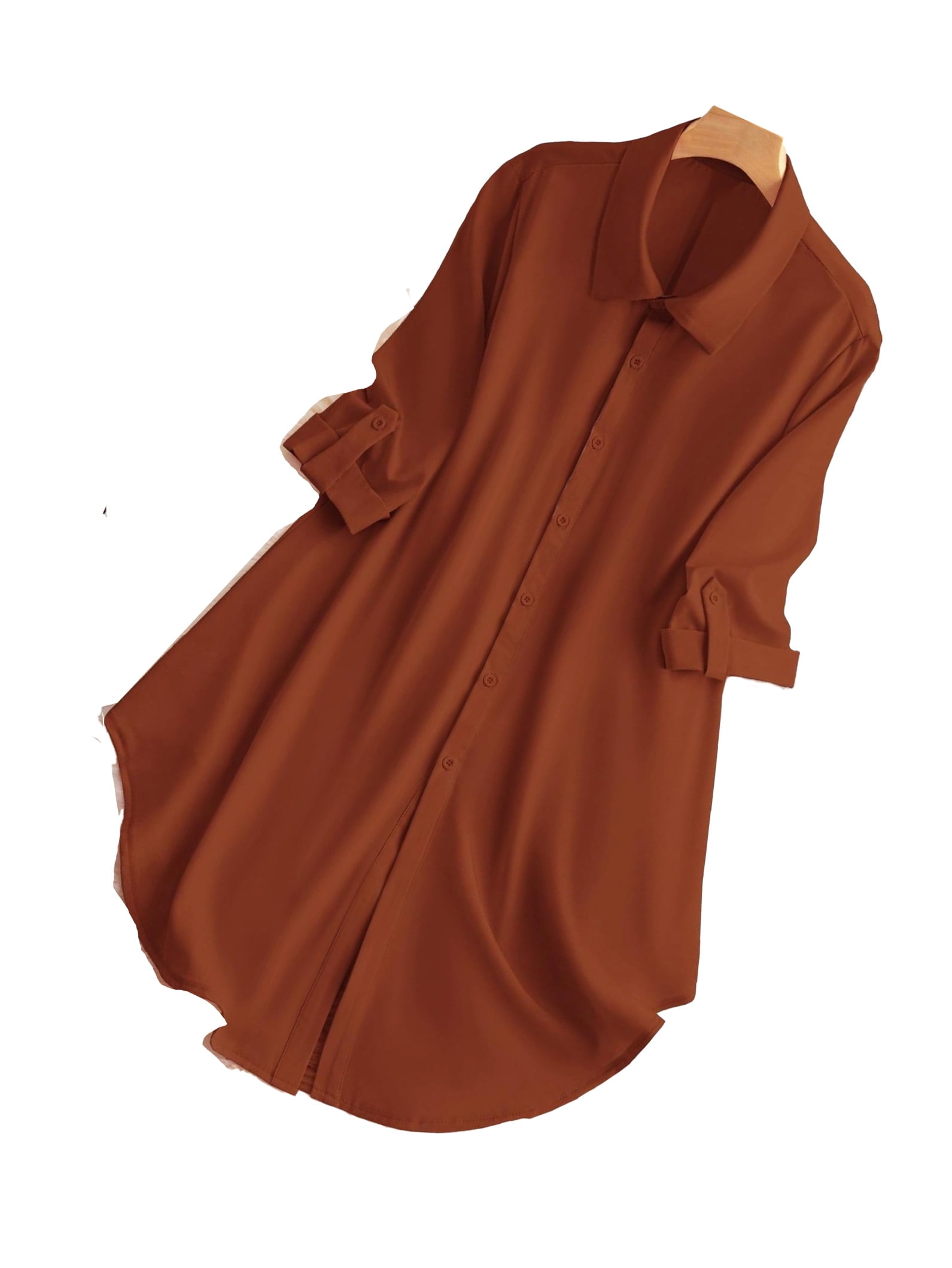 Casual Plain Shirt Dress Rust Brown Plus Size Dresses - Walmart.com
