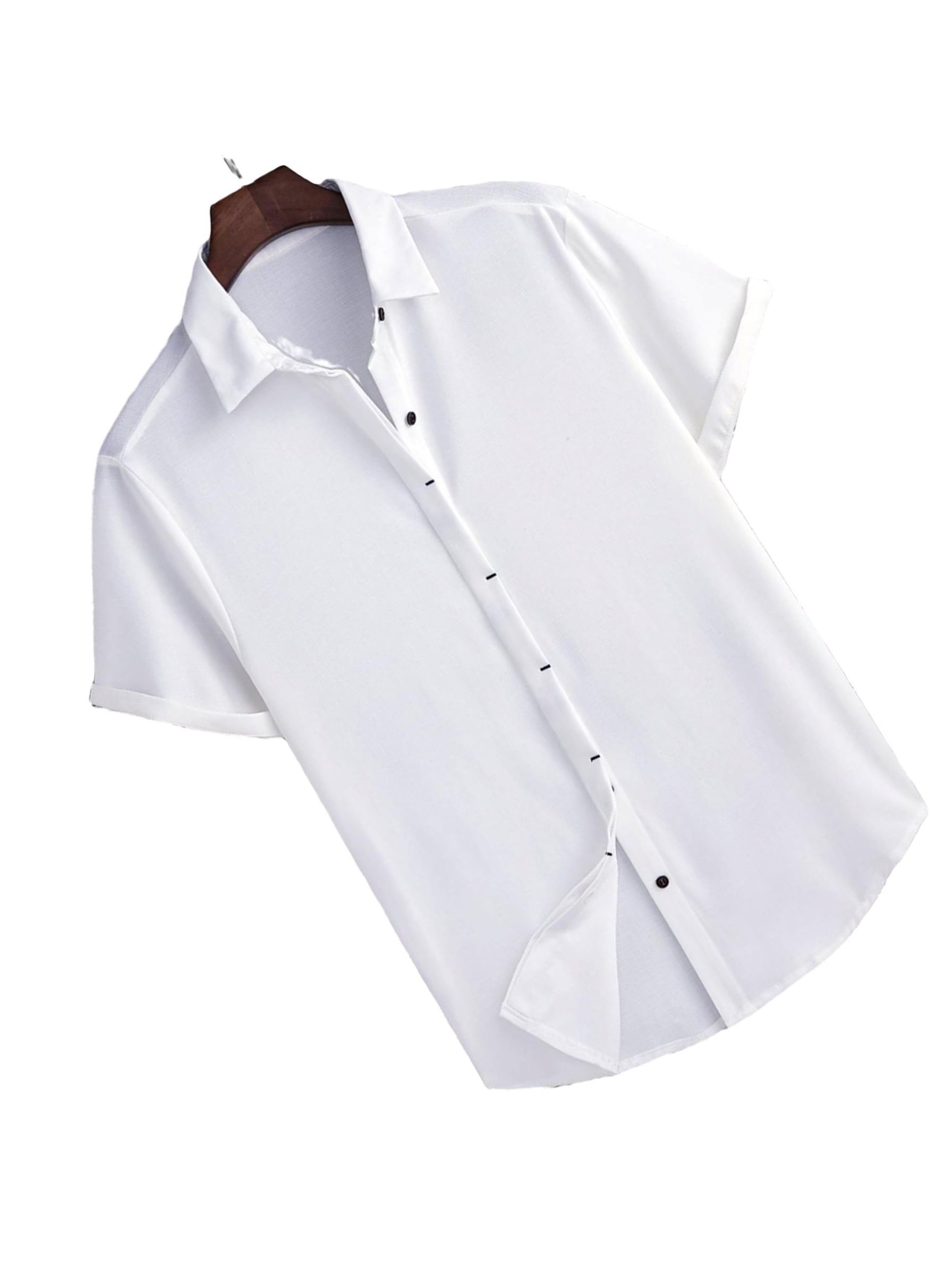 Casual Plain Shirt Short Sleeve White Men Shirts (Men's) - Walmart.com
