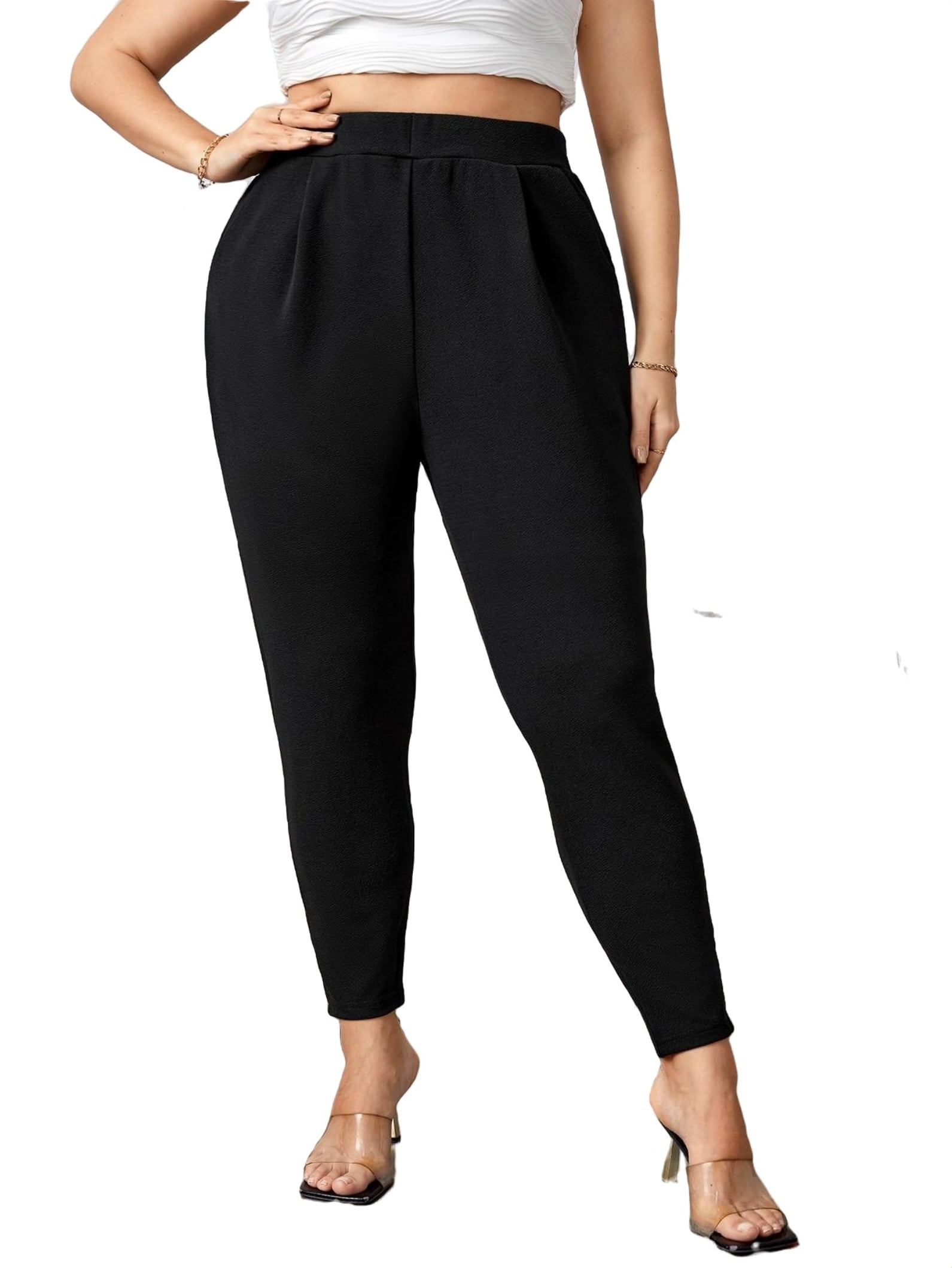 Casual Plain Skinny Black Plus Size Pants - Walmart.com
