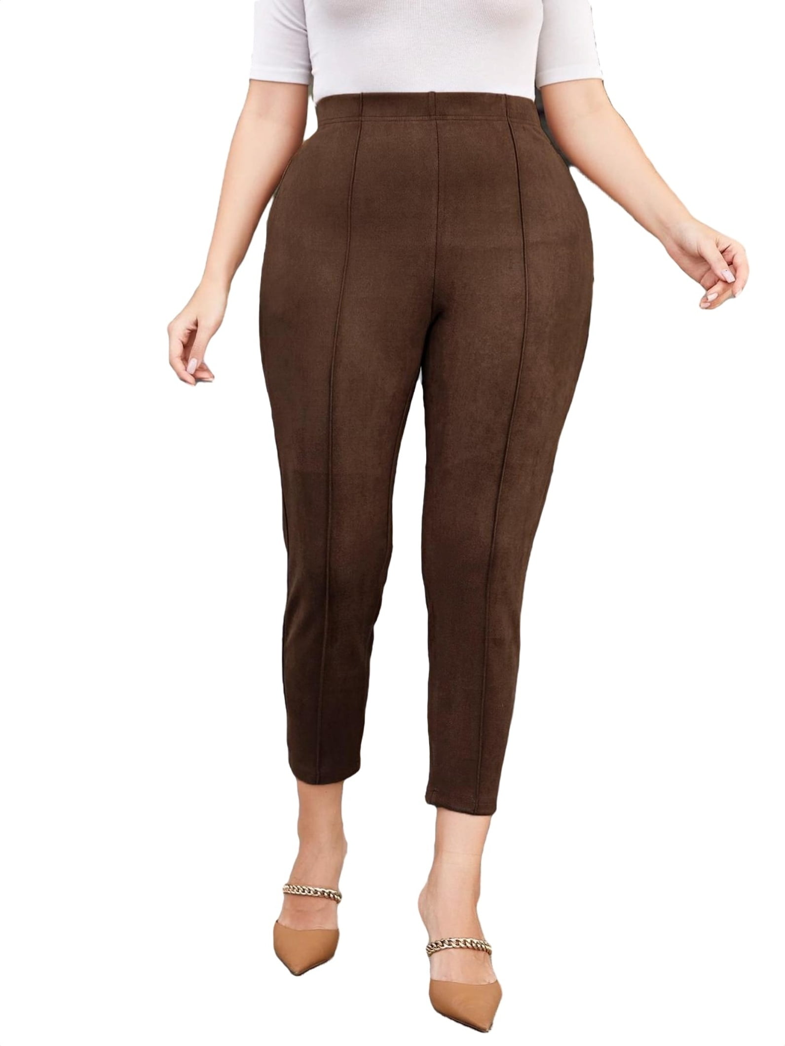 Casual Plain Skinny Chocolate Brown Plus Size Pants - Walmart.com