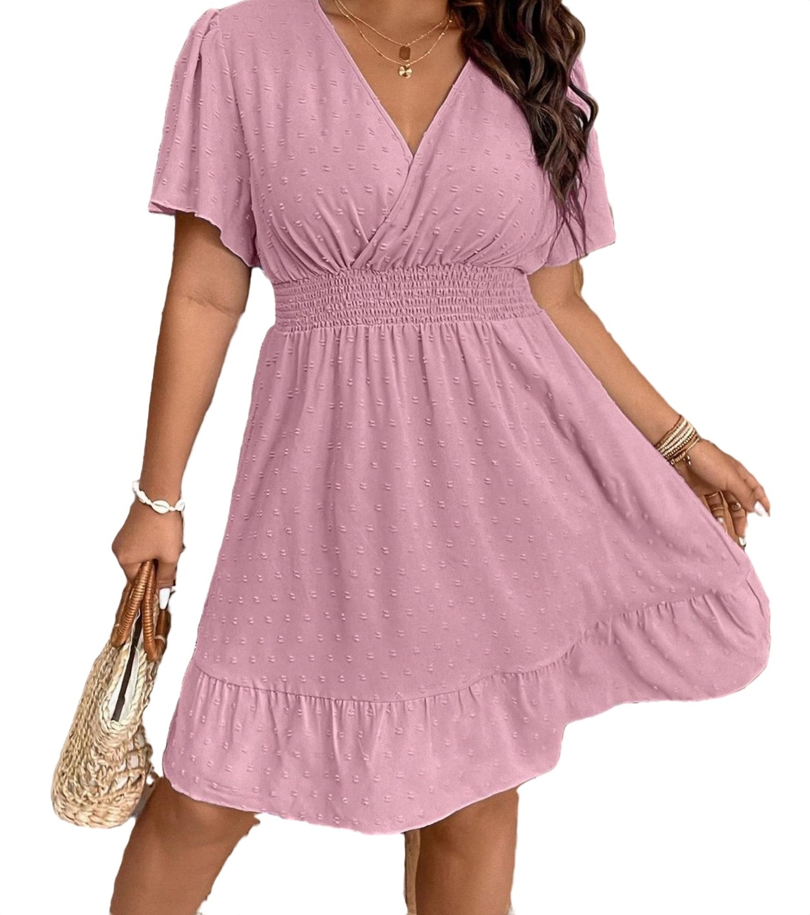 Casual Plain V neck A Line Short Sleeve Mauve Purple Plus Size Dresses ...