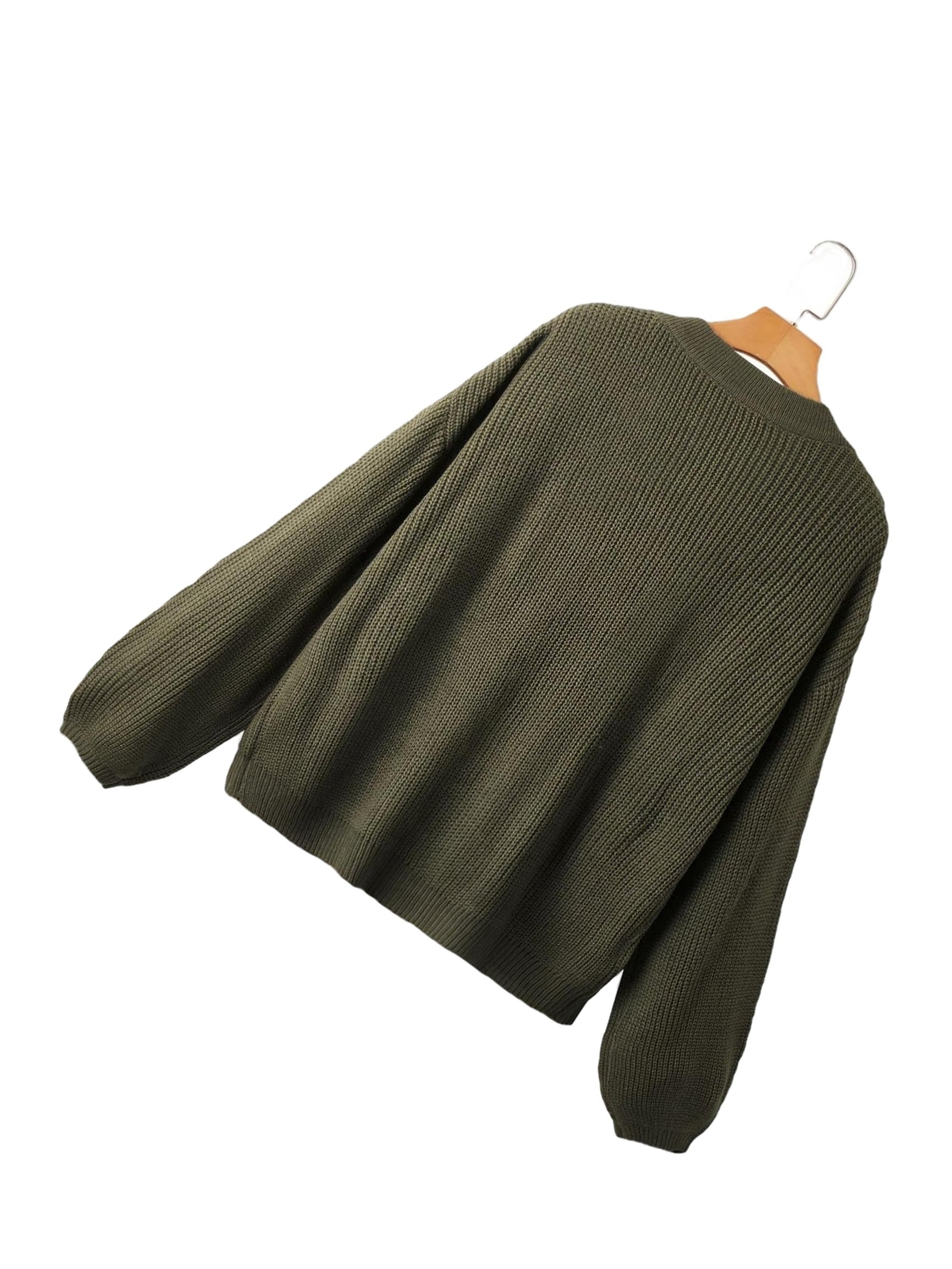 Casual Plain V neck Long Sleeve Army Green Women Cardigans (Women's ...