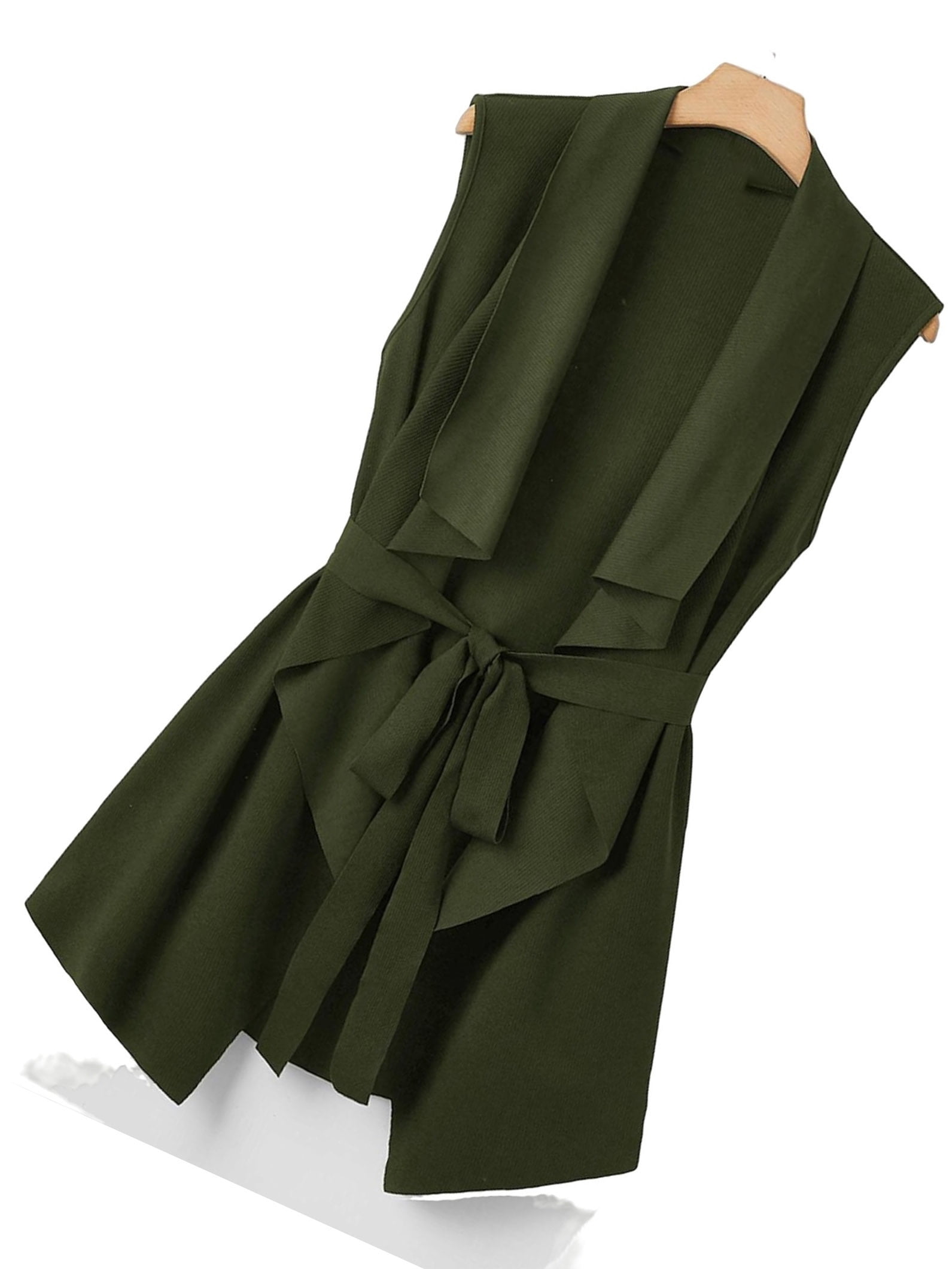 Casual Plain Waterfall Neck Vest Army Green Plus Size Coats (Women's ...