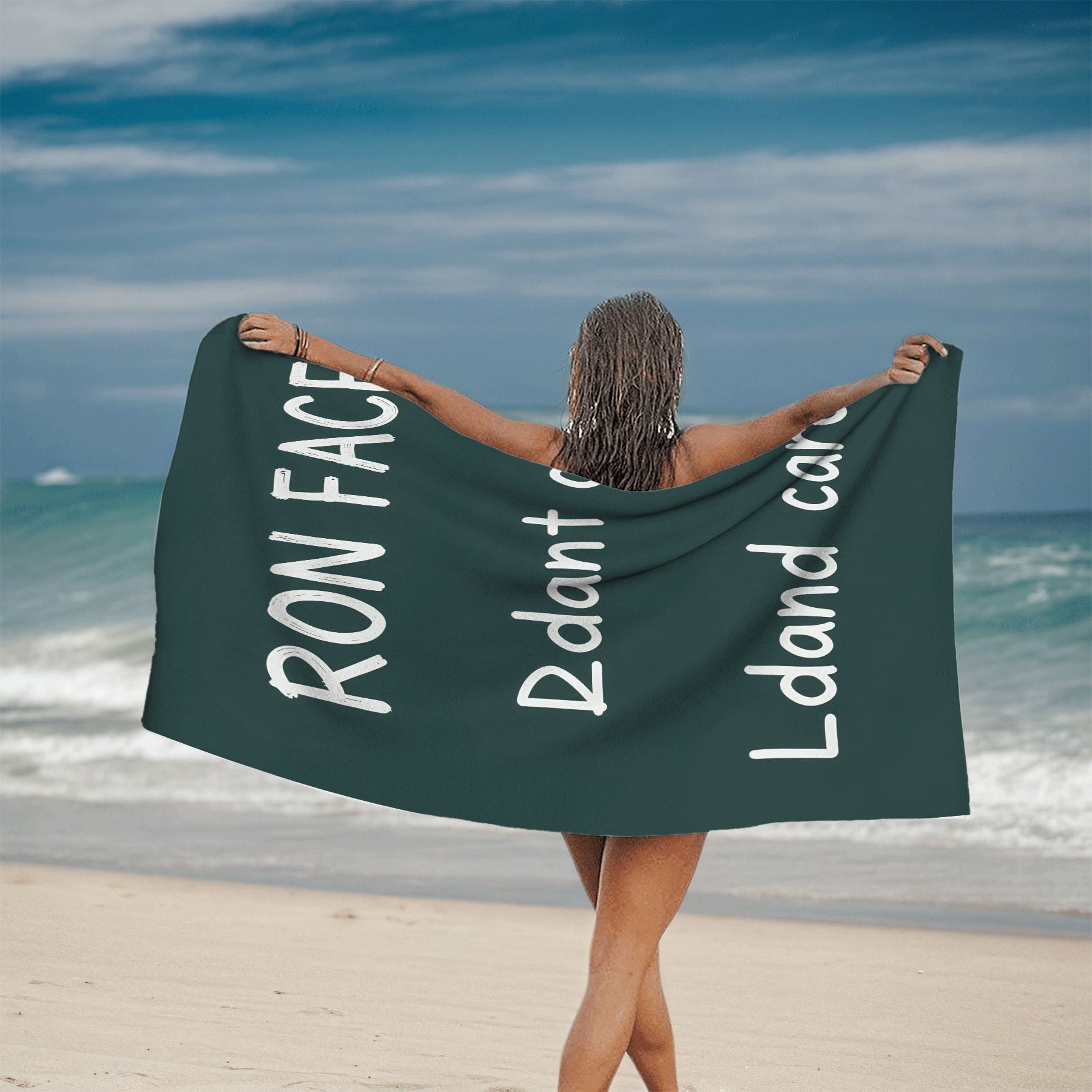 Casual Playful Design Beach Towel - Dark Green with White Text " RON ...