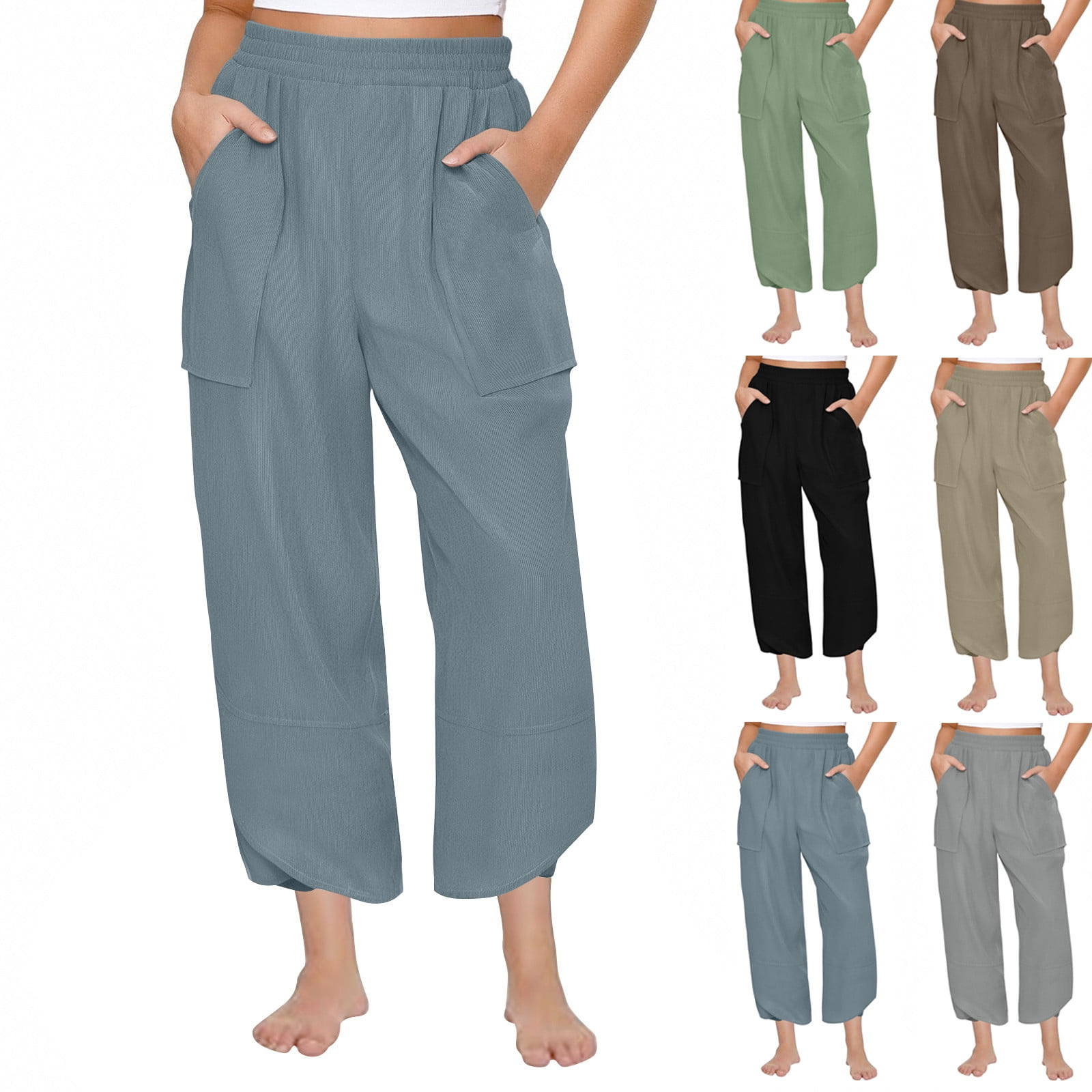 Casual Pocket Pants Women's Solid Color Loose Straight Leg Trousers ...