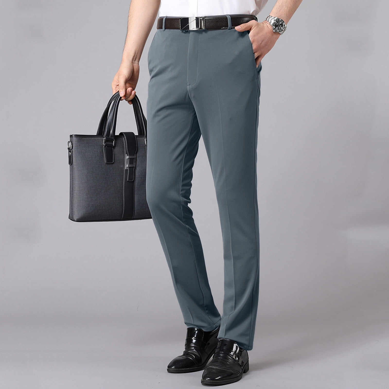 Casual Pockets Sweatpants Male Casual Solid Slim Suit Pants Zipper Fly ...