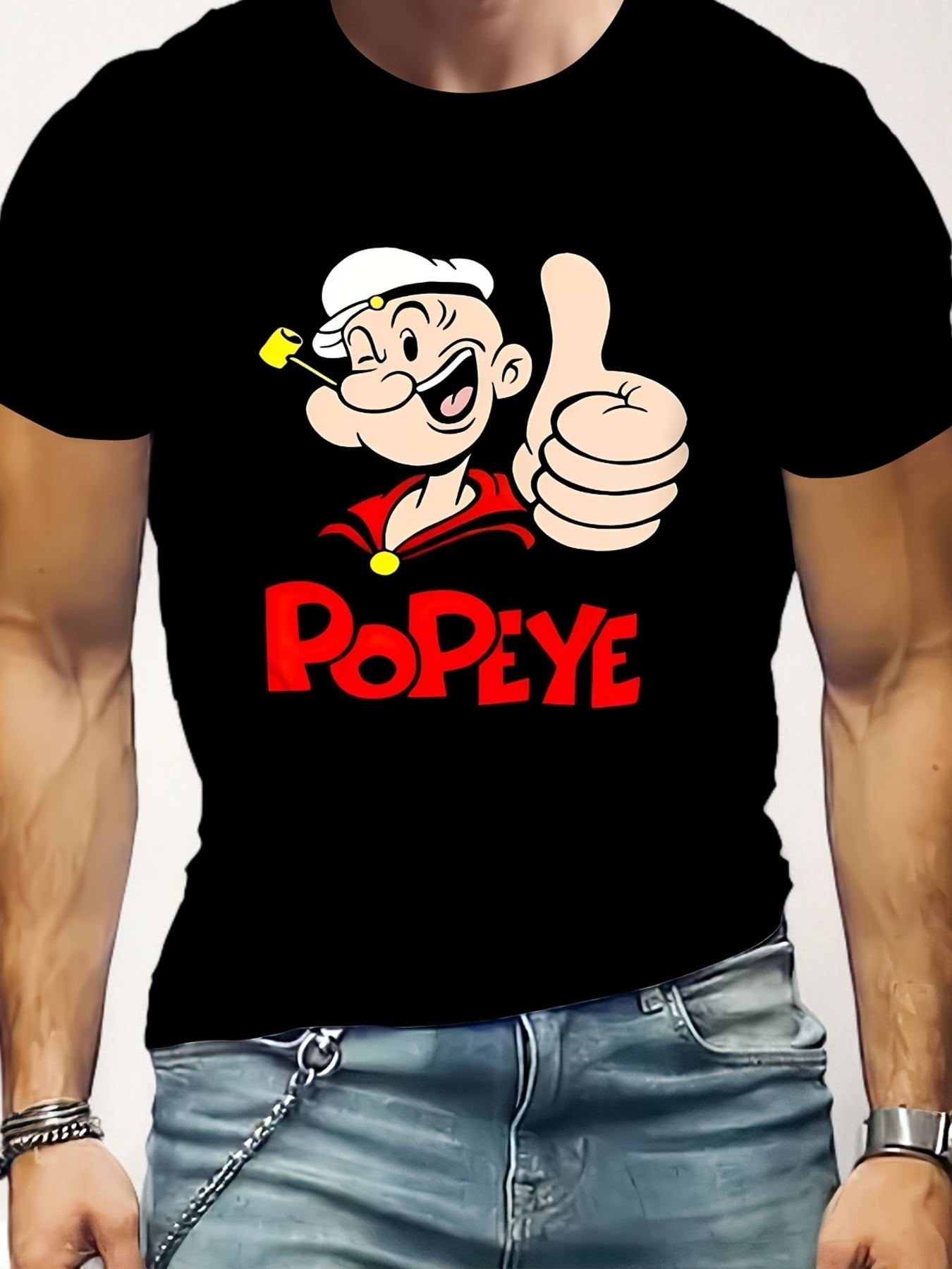 Casual Polyester Popeye Graphic Crew Neck T-Shirt - Short Sleeves ...