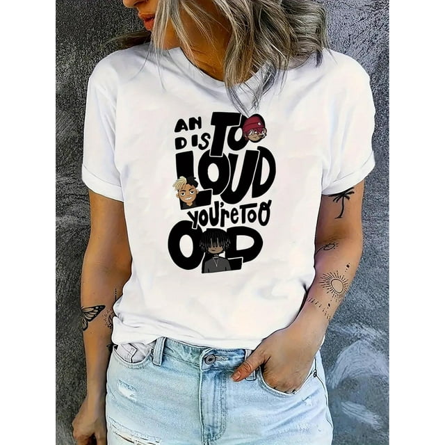 Casual Portrait Graphic Tee for Women, Polyester & Spandex Blend, Crew ...