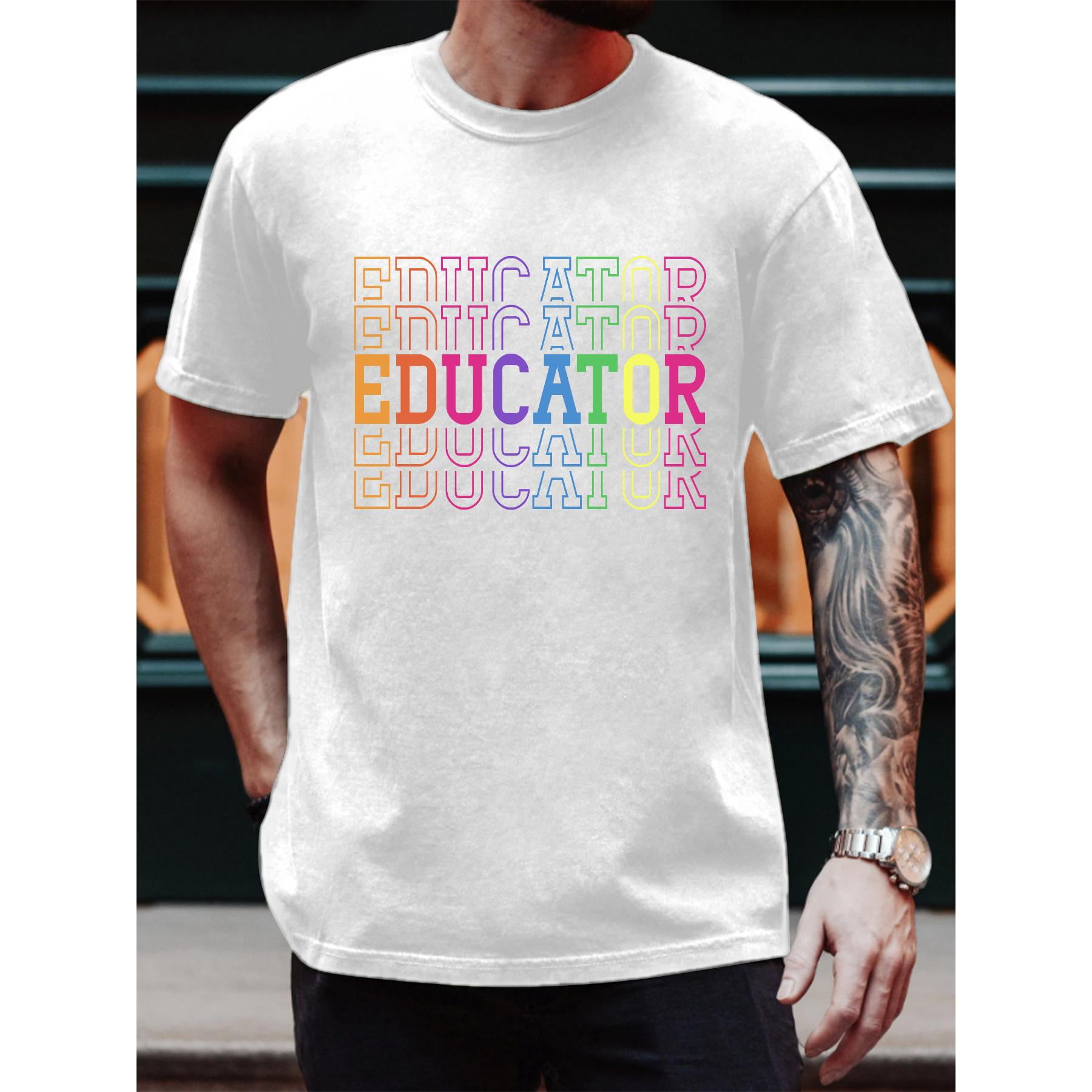 Casual Print Graphic Tee,Educator - Inspired Tee: Repeated 'Educator ...