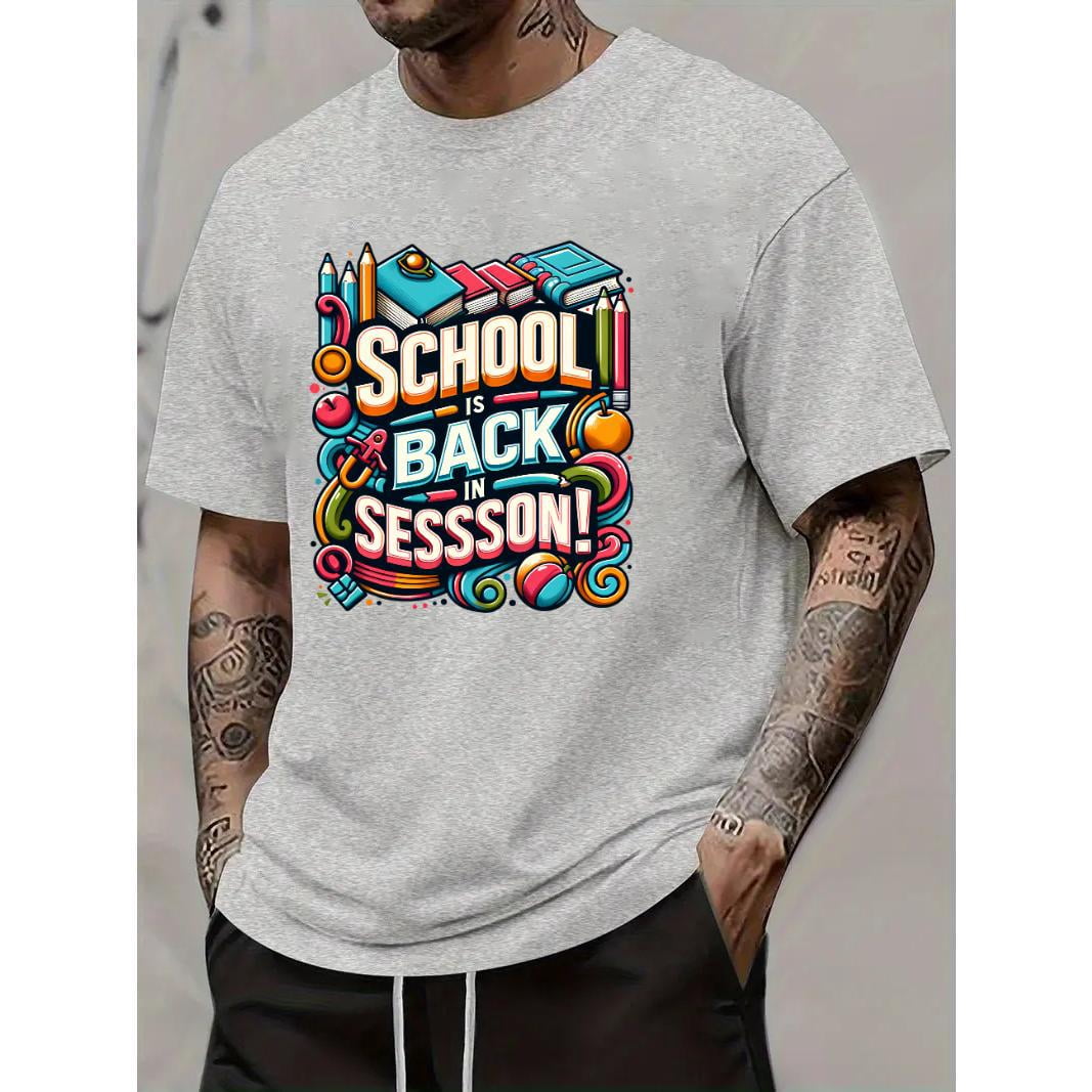 Casual Print Graphic Tee,with"School Is Back In Session!" Slogan ...