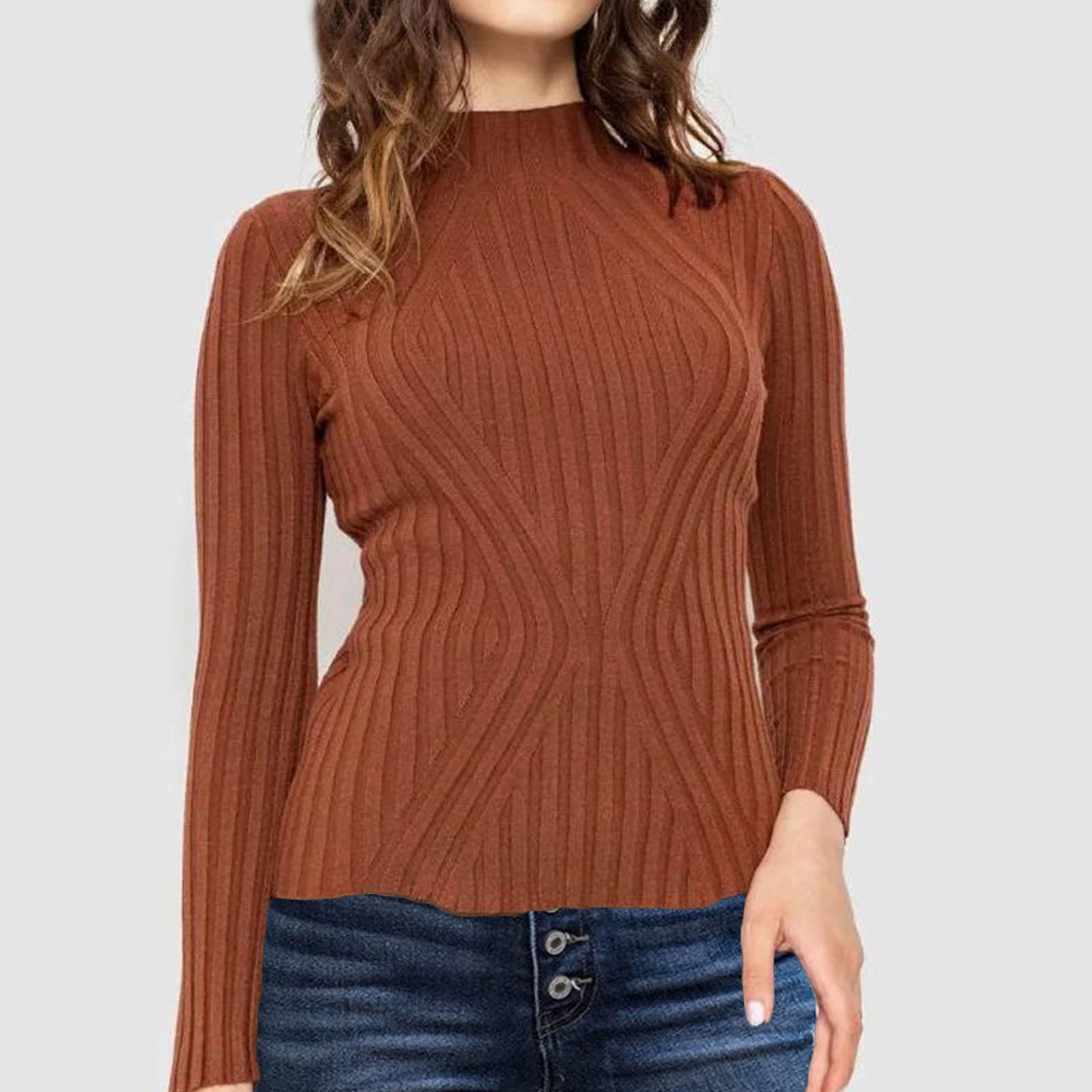 Casual Pullover Tops for Women Textured Long Sleeve Shirts Dressy Mock ...