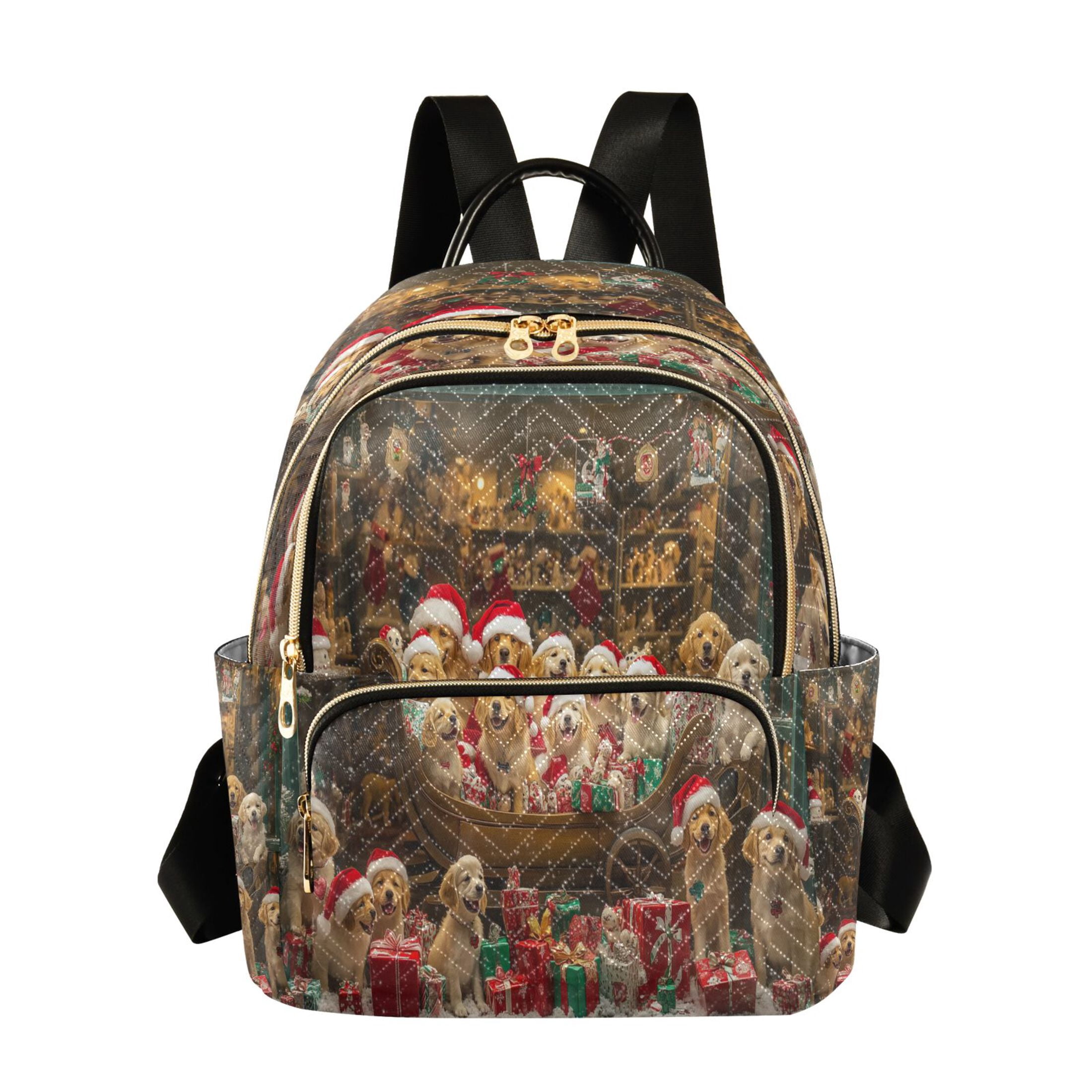 Casual Puppies in Santa Hats Sleigh Backpack for School,College and ...