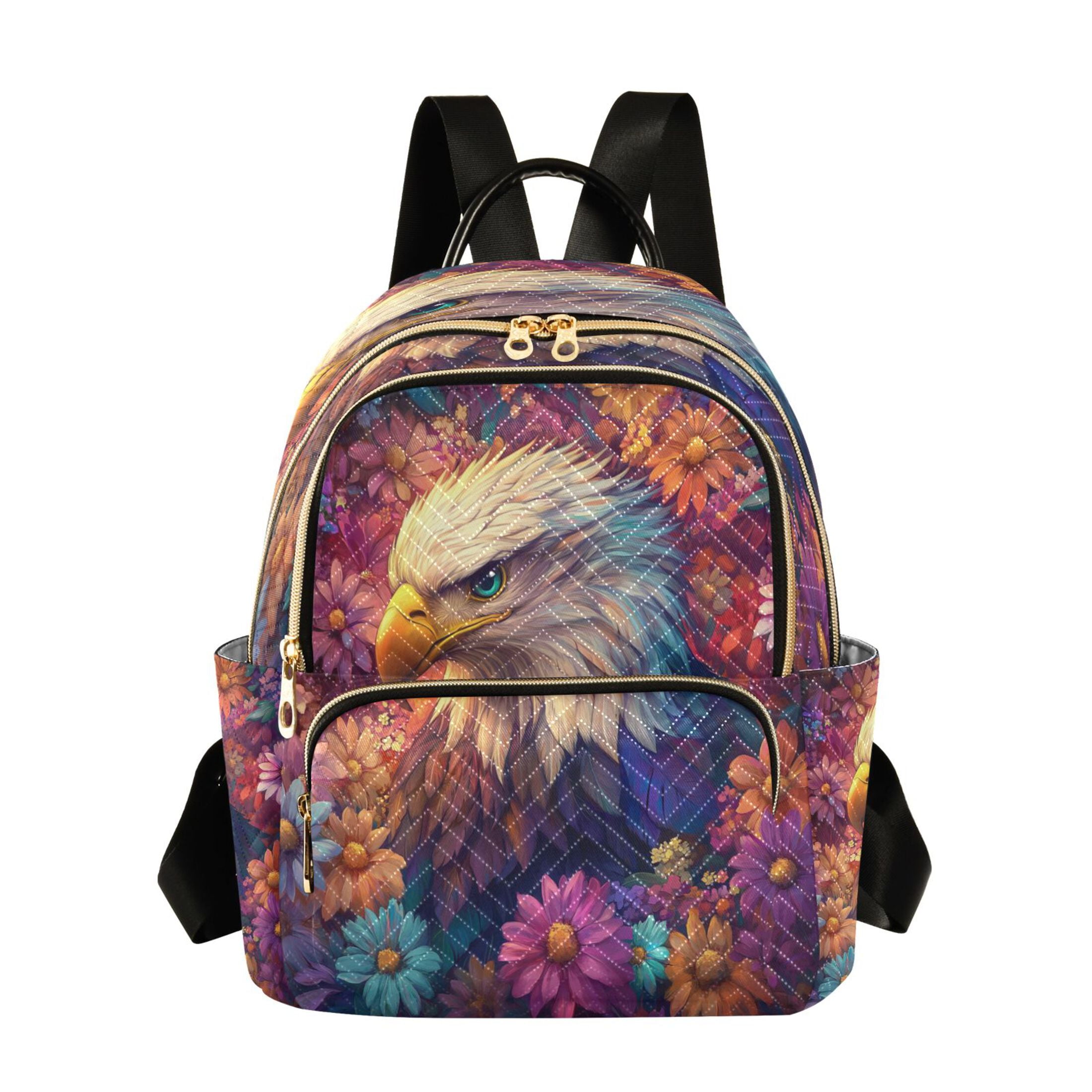 Casual Raptor Surrounded by Colorful Flowers Backpack for School ...