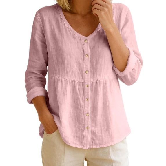 Casual Relaxed Fashionable And Linen Long Sleeved V Neck Button Down ...