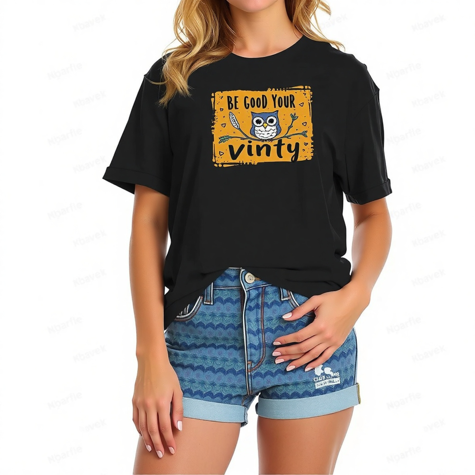 Casual Retro Owl Graphic T-Shirt "Be Good Your Vinity" Stylish Short ...