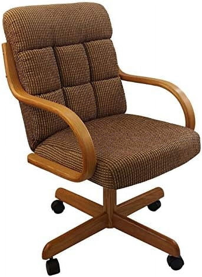 Casual Rolling Caster Dining Chair with Swivel Tilt in Honey Oak Wood ...