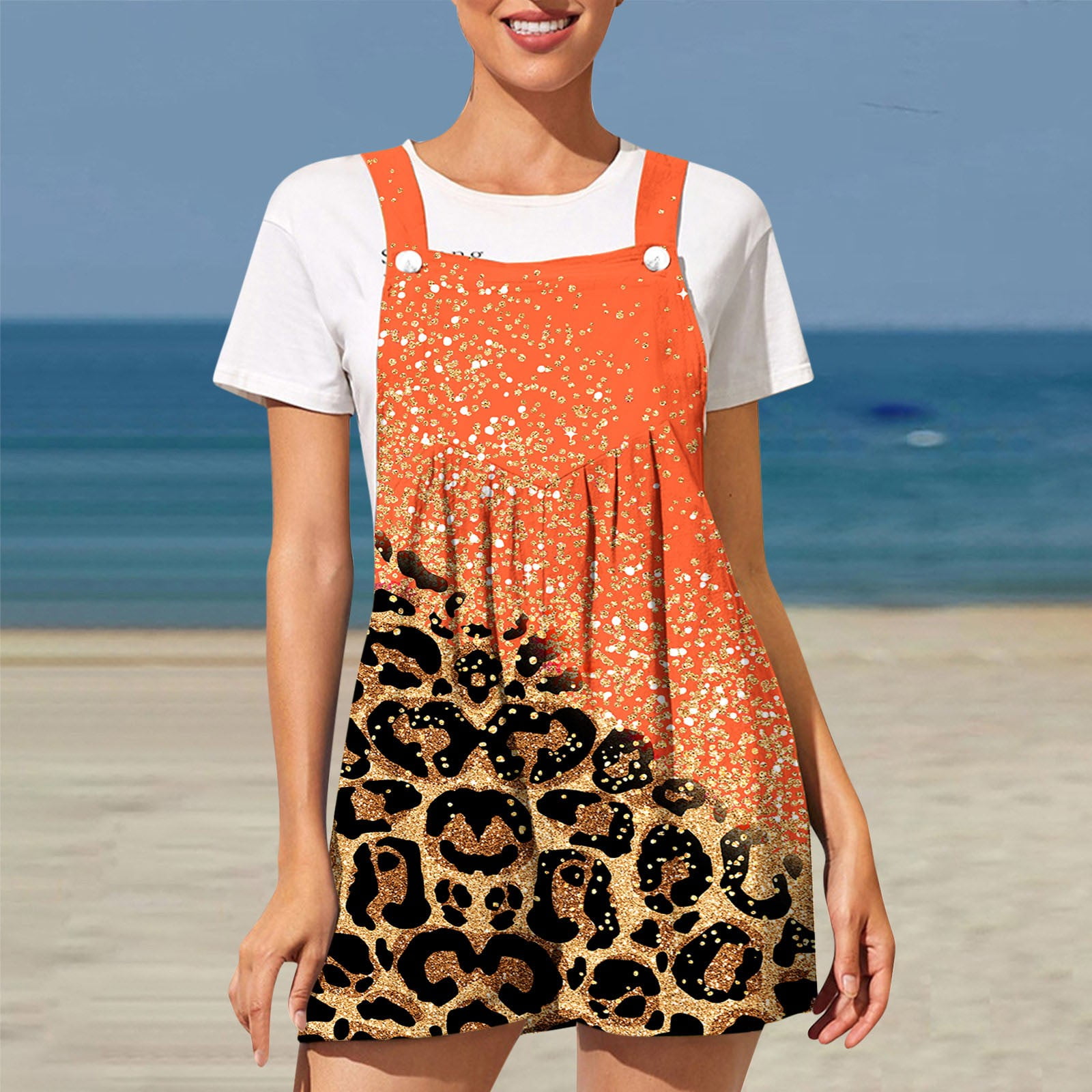 Casual Rompers for Women Summer Graphic Print Short Jumpsuit Button ...