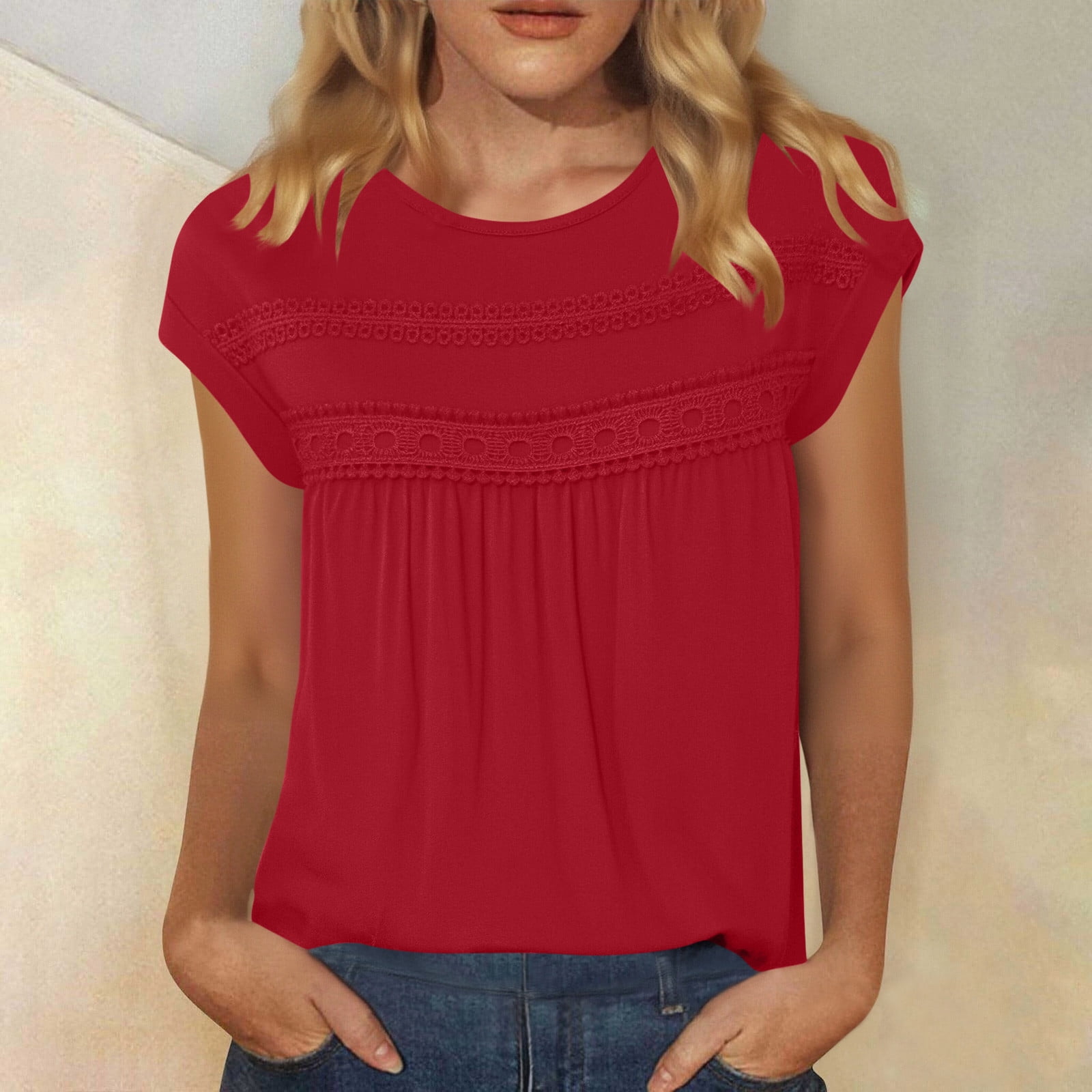 Casual Round-Neck 3/4 Sleeve Women's Top Loose Fit Tee for Daily Wear ...