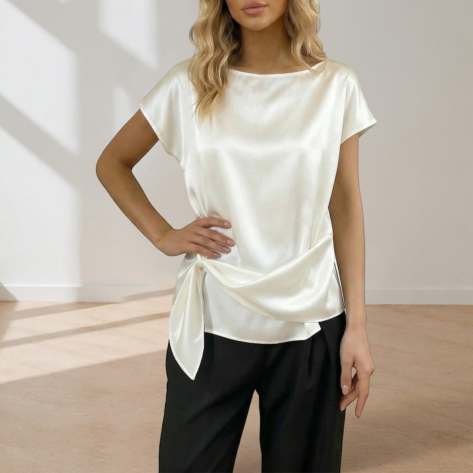Casual Round Neck Flounce Blouse Soft Comfortable Daily Wear Basic Tee ...