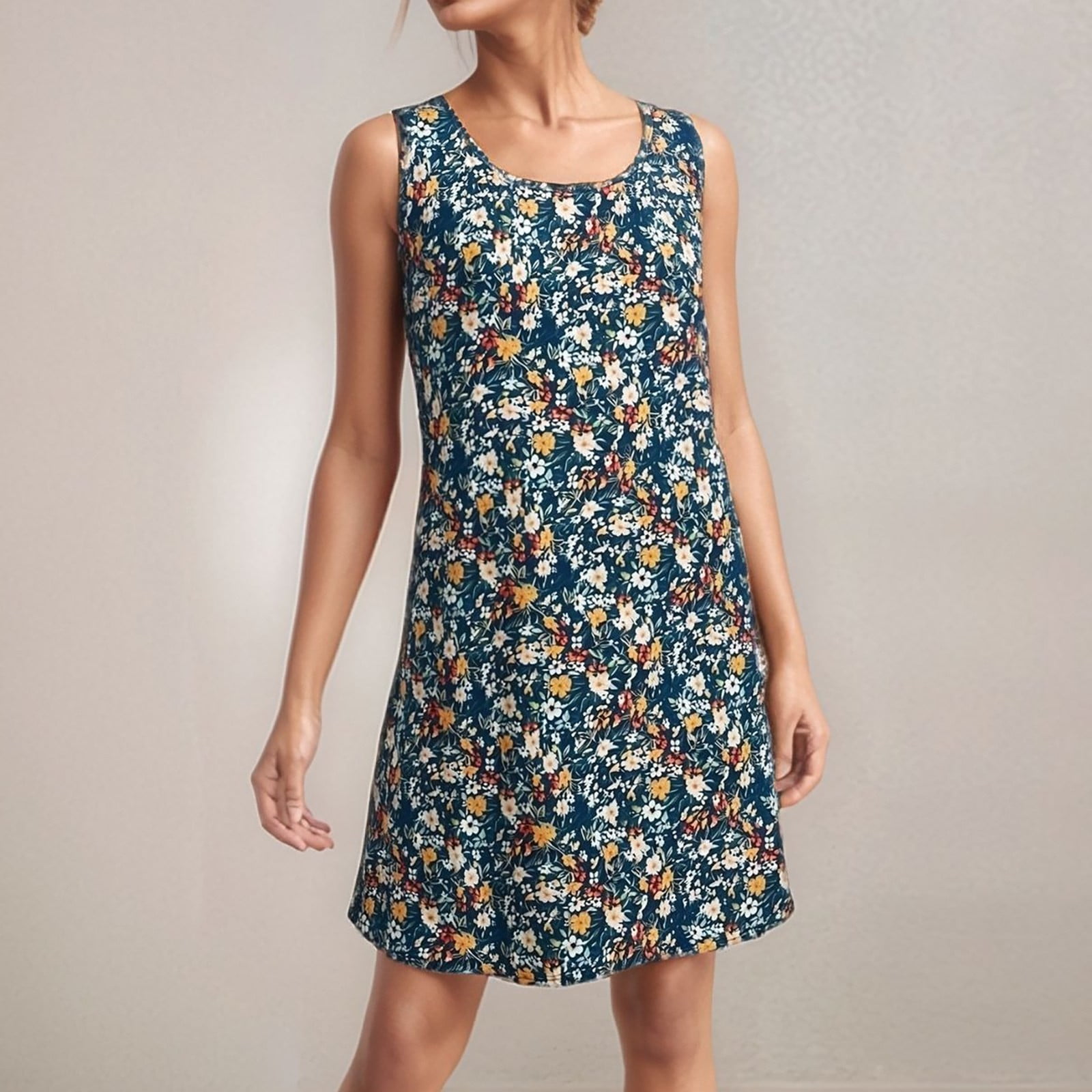 Casual Round Neck Printed Dress Vintage Swimming Suits Women Midi Skirt ...