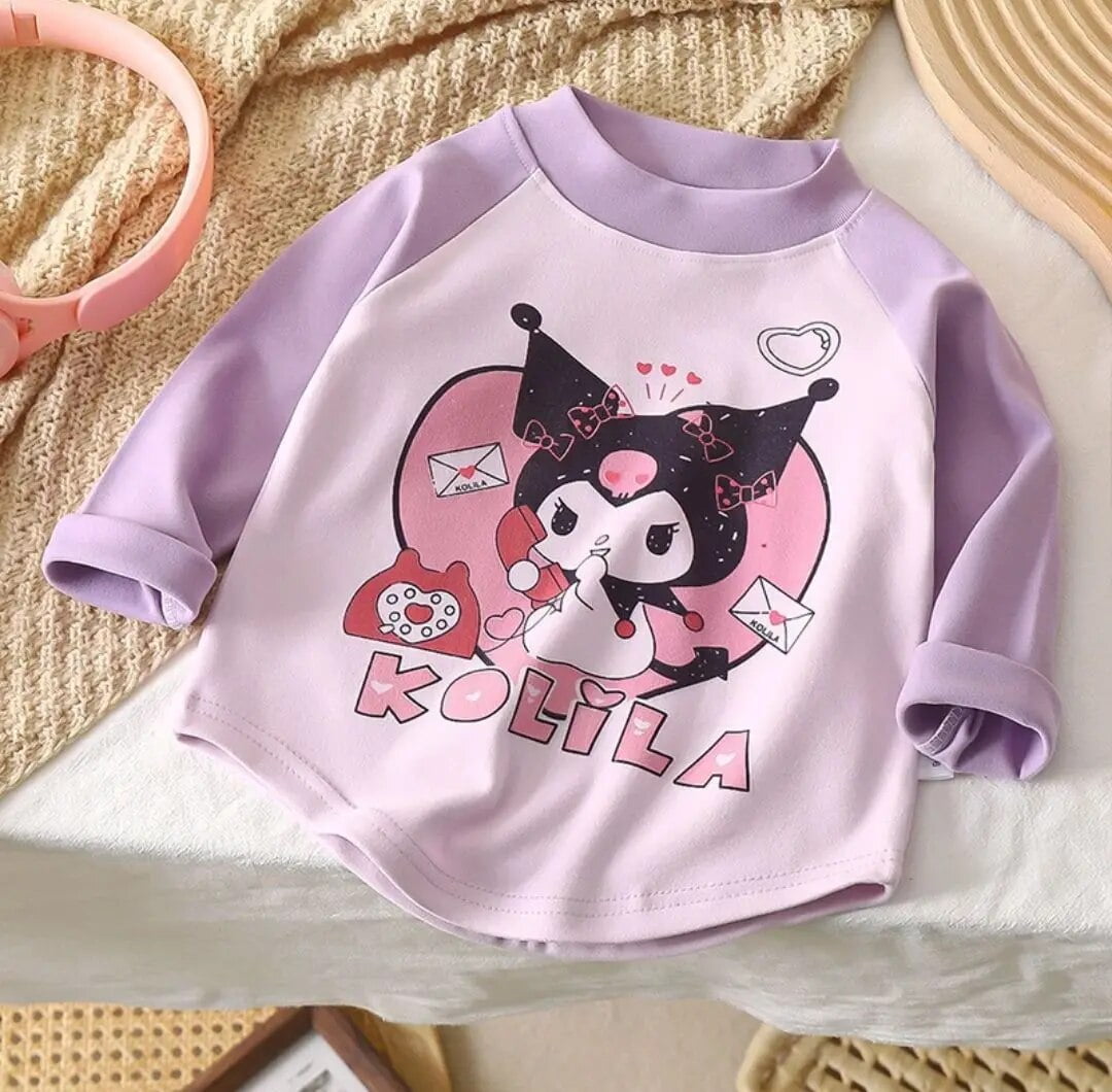 Casual Sanrio Kuromi Cinnamoroll Long Sleeved T-shirt Top Velvet Round Neck Sweater New Cartoon ...
