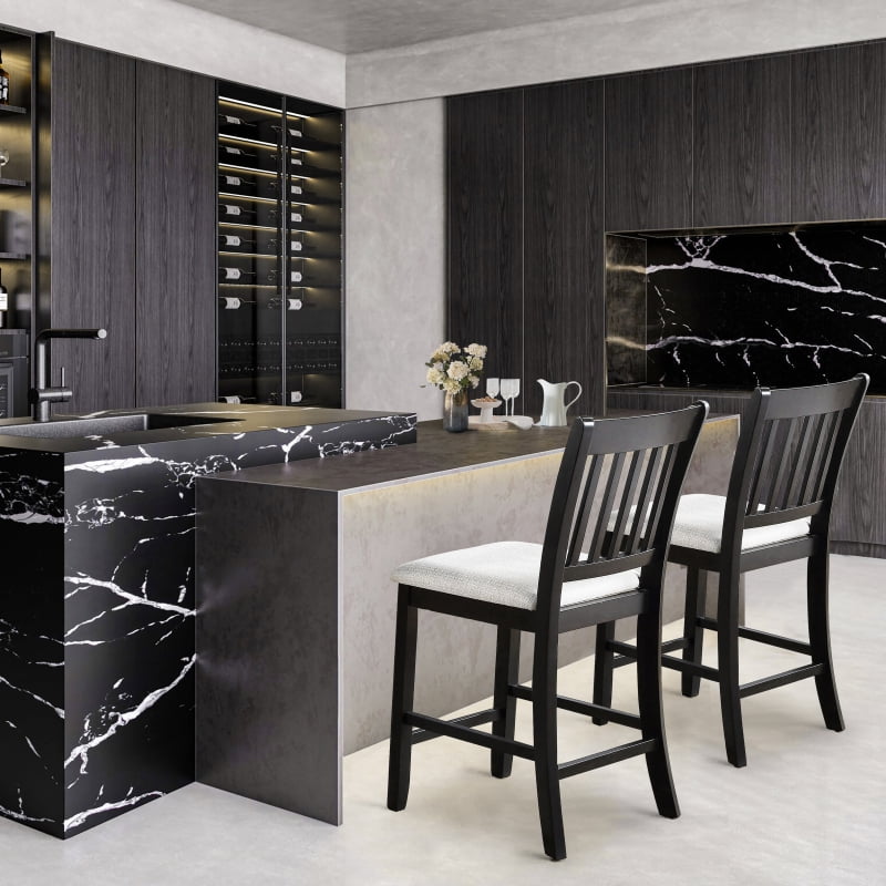 Casual Seating Black Finish Chairs Set of 2 Rubberwood Transitional ...