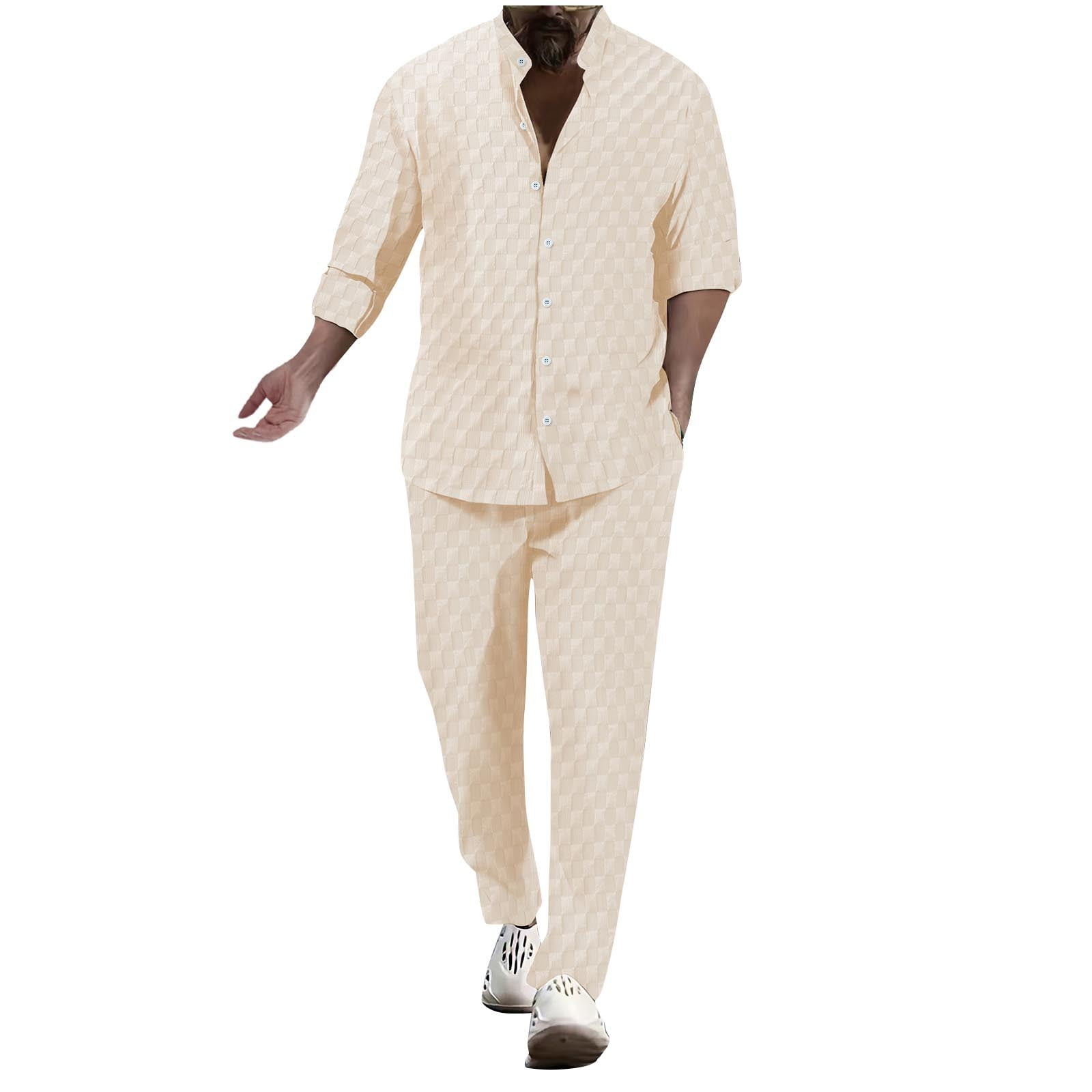 Casual Sets for Men 2 Piece Outfits Button Up Shirt and Pants Summer ...